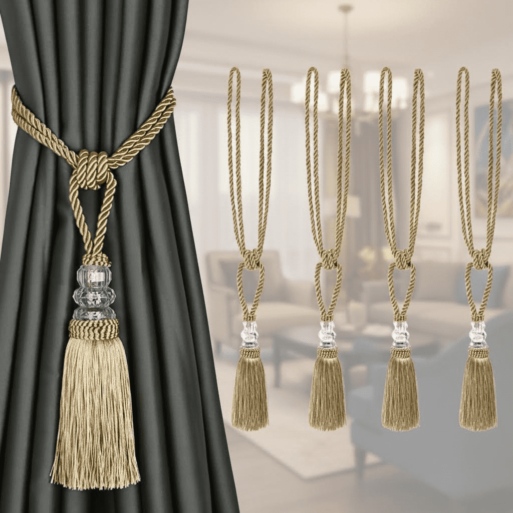 Hand-Woven Curtain Tiebacks with Crystal Accents, Decorative Tassel ...
