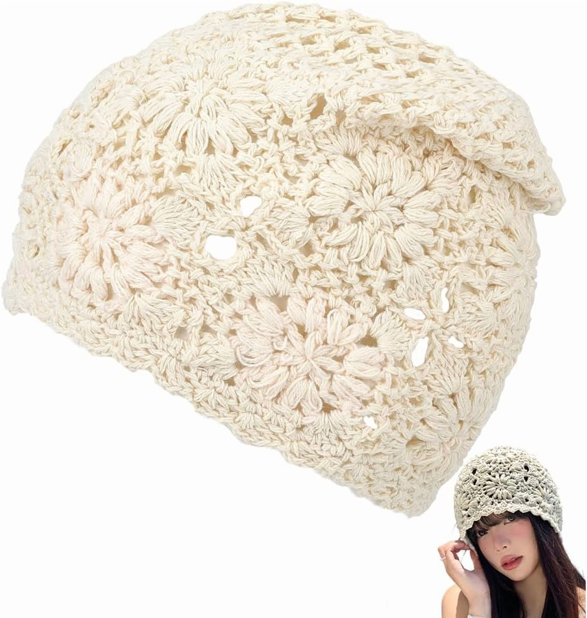 Hand Woven Floral Bucket Beige Knit Hat Crochet Floral Flower Pattern ...