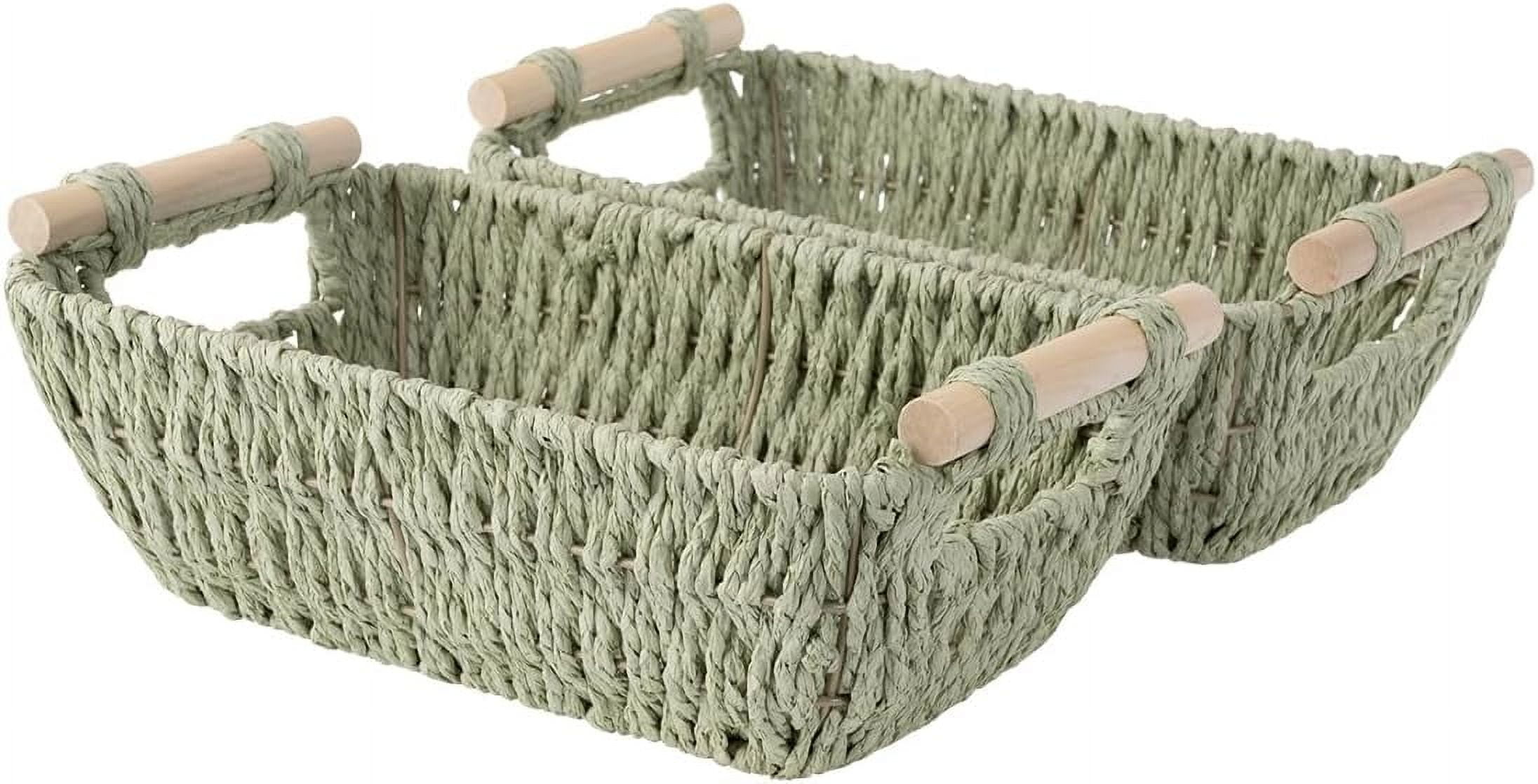 Hand-Woven Large Storage Baskets with Wooden Handles, Seagrass Wicker ...