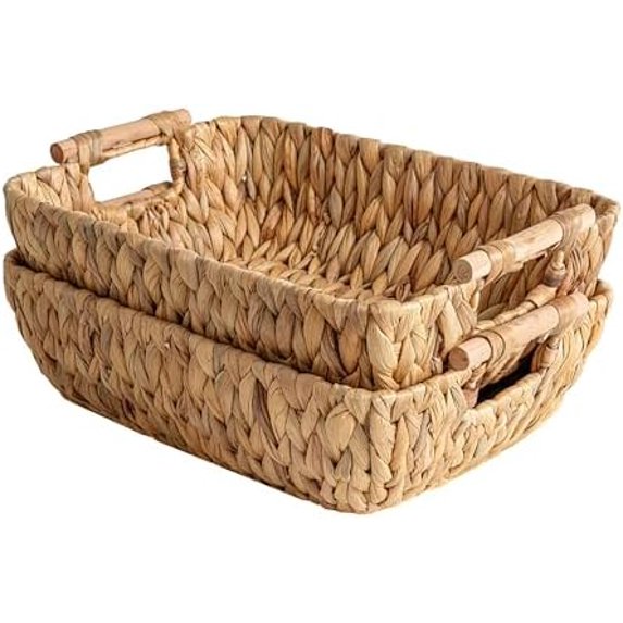 Hand-Woven Large Storage Baskets with Wooden Handles, Water Hyacinth ...