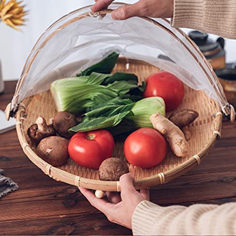 Hand-Woven Meals Storage Container Container Basket with Mesh Cover for ...