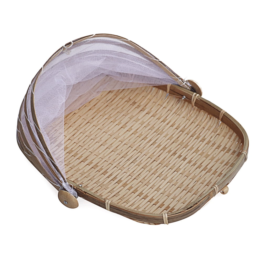 Hand-Woven Meals Storage Container Container Basket with Mesh Cover for ...