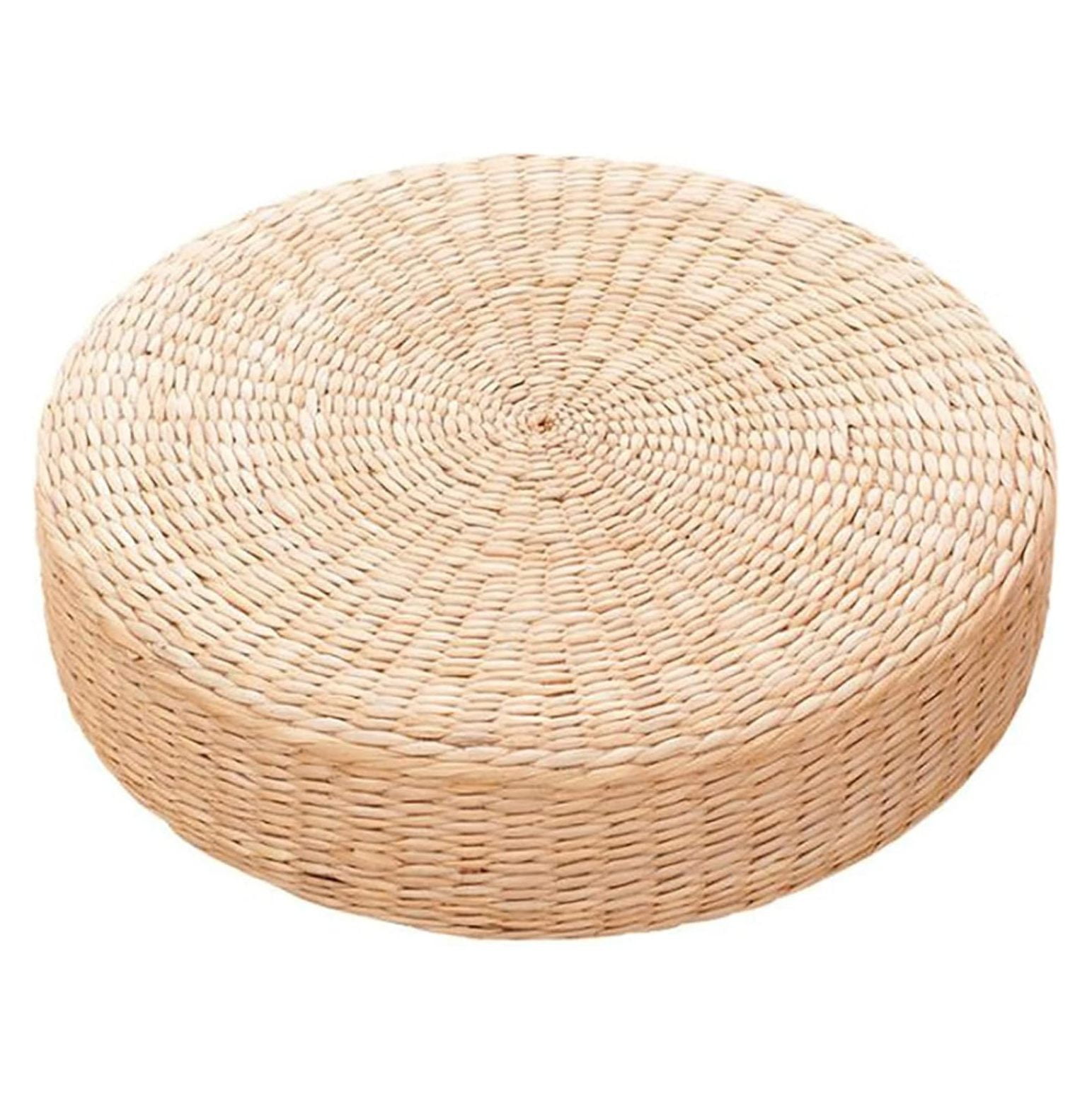 Hand-Woven Natural Cattail Mat Cushion Pouf, Japanese Round Straw Seat ...