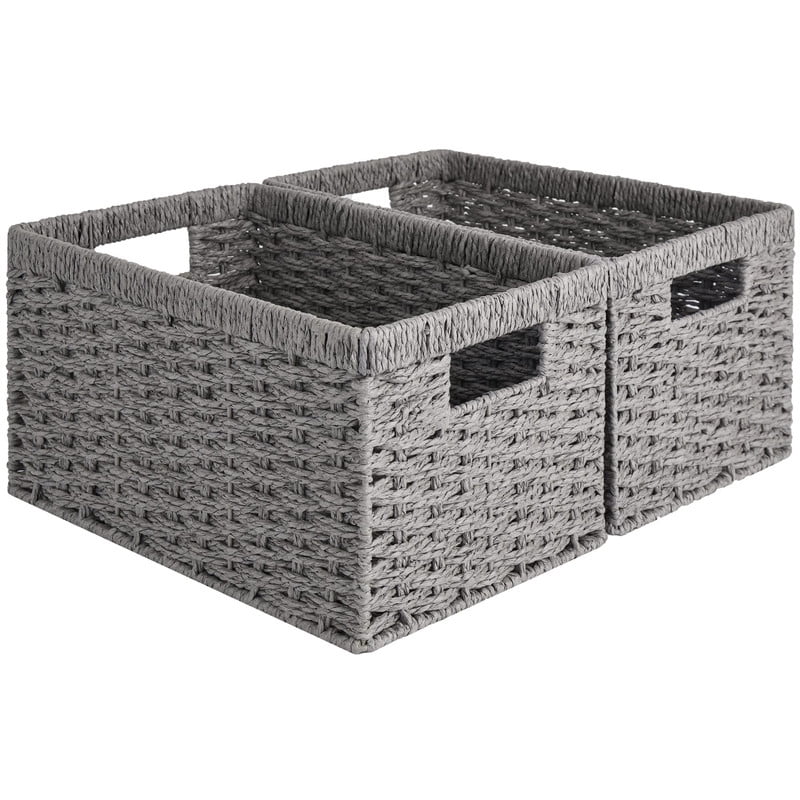 Hand-Woven Paper Rope Wicker Basket, Rectangular Wicker Baskets with ...