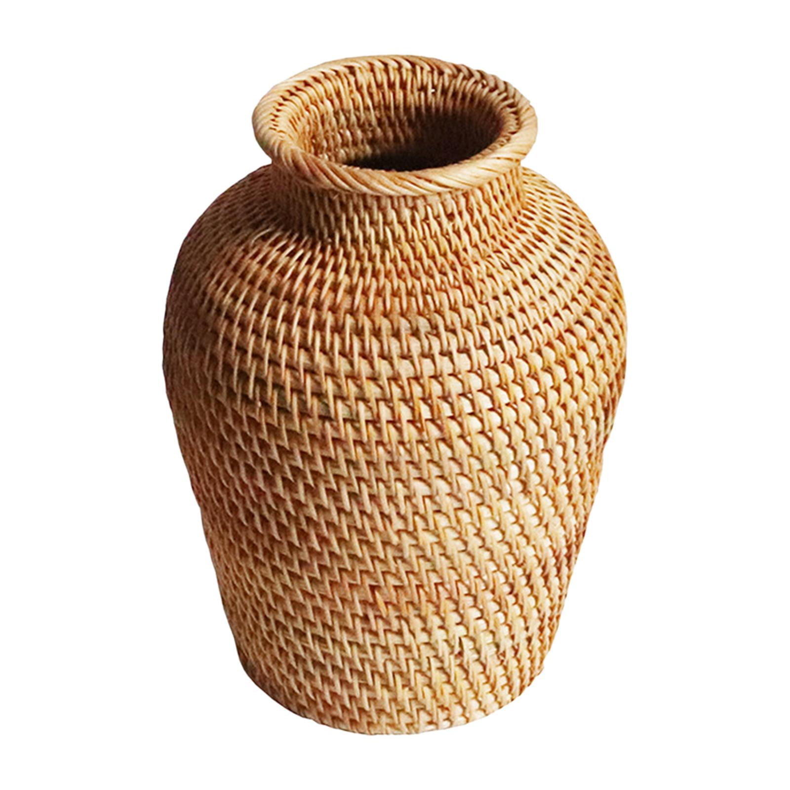 Hand Woven Rattan Flower Basket Vase Planter Basket Boho Retro Style ...