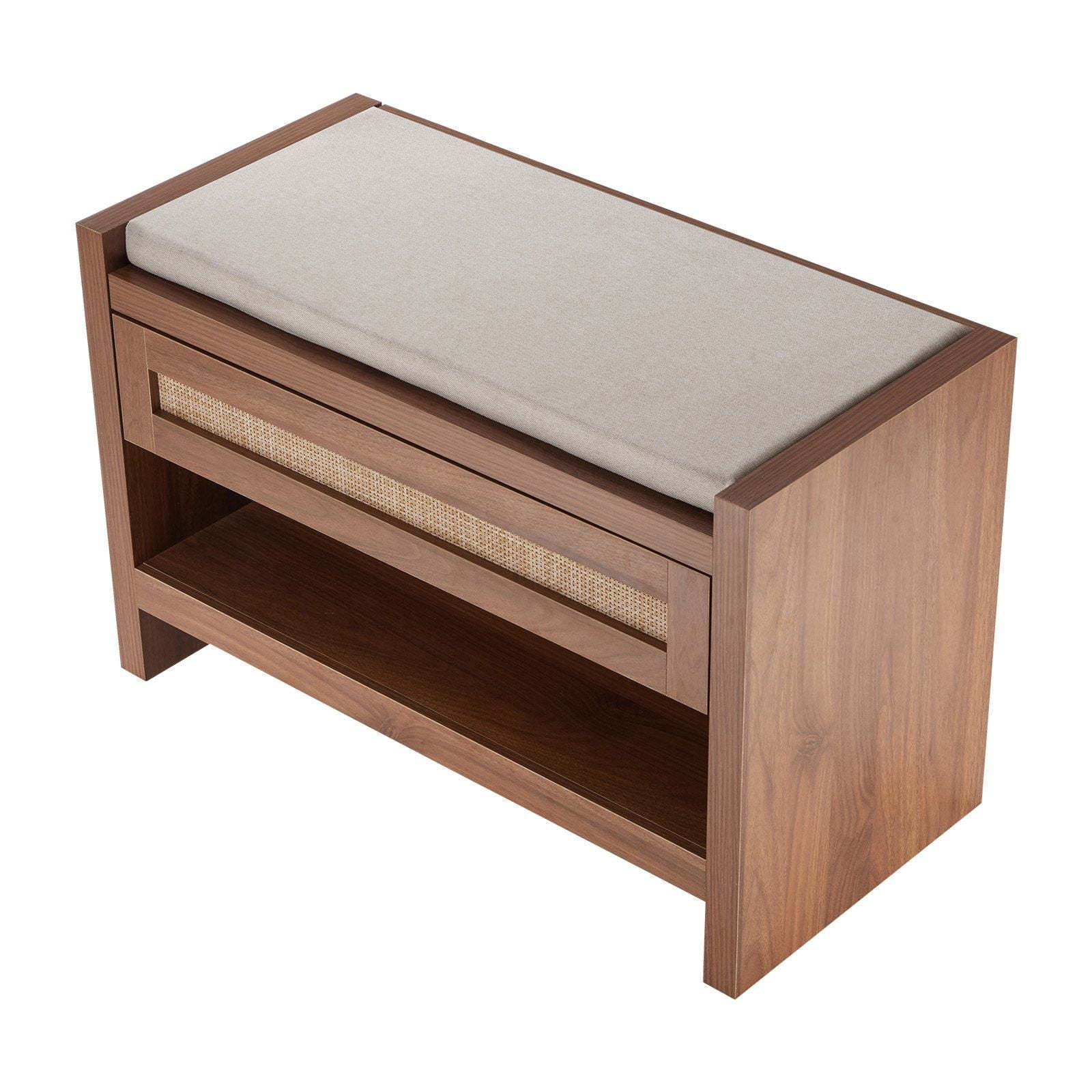 Farmhouse Entryway Bench with Storage Drawer, Woven Rattan Shoe Bench ...