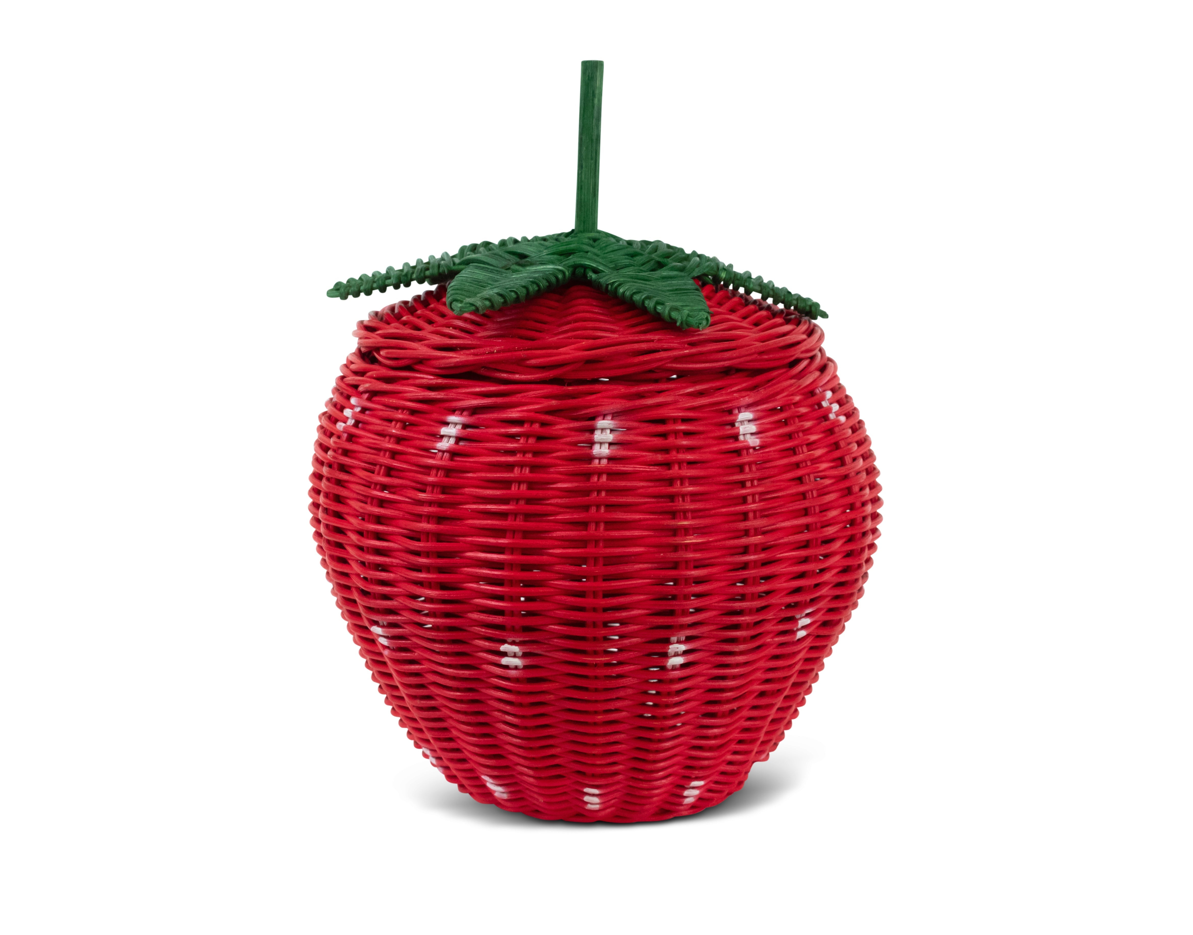 Hand Woven Strawberry Rattan Storage Basket with Lid Decorative Bin ...