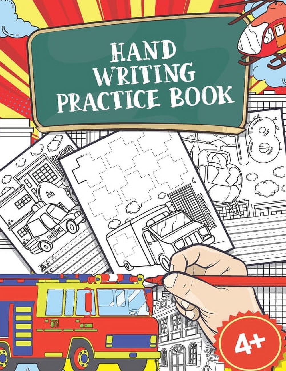 Hand Writing Practice Book: Policecar & Firetruck Coloring Book ...