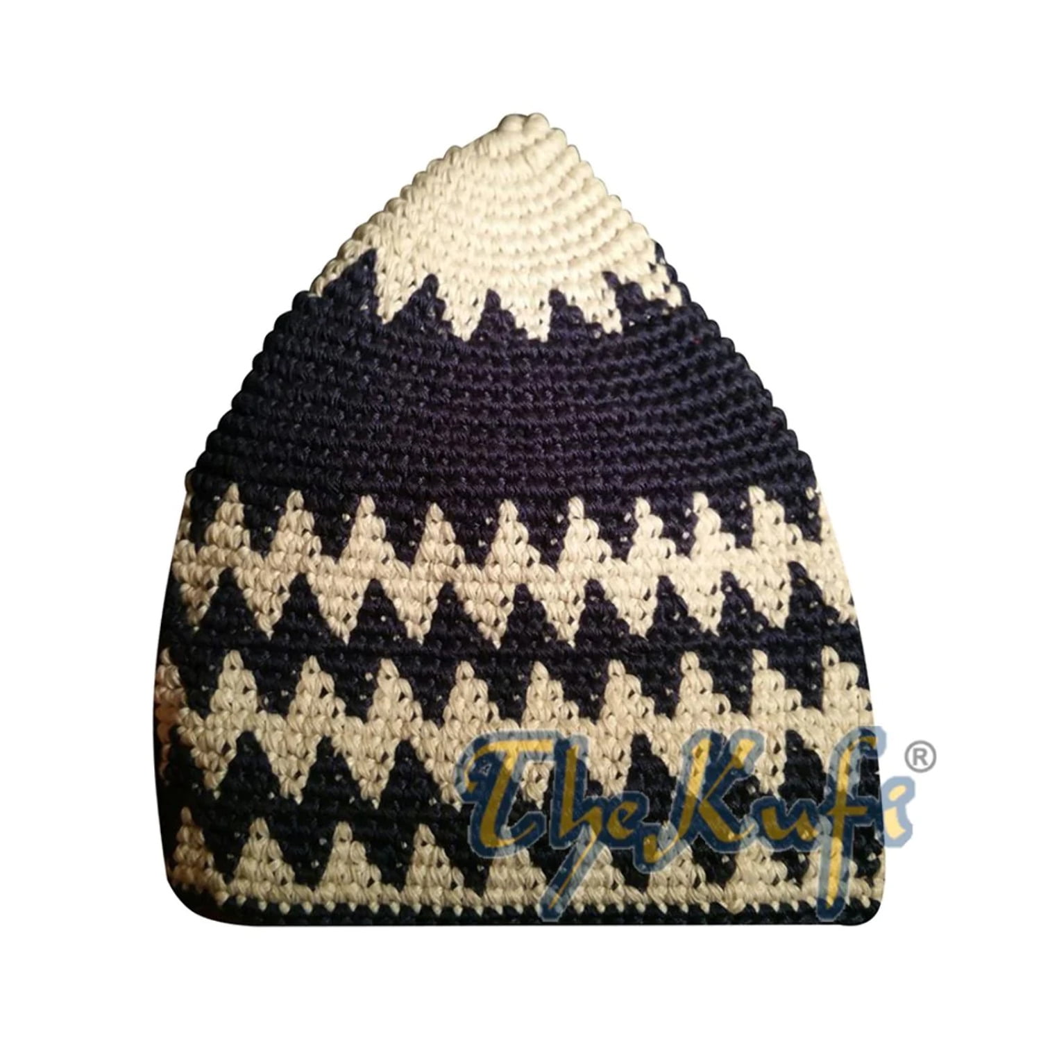 Hand-crocheted Cotton Sturdy White Dark Blue Zigzag Kufi Hat - Walmart.com