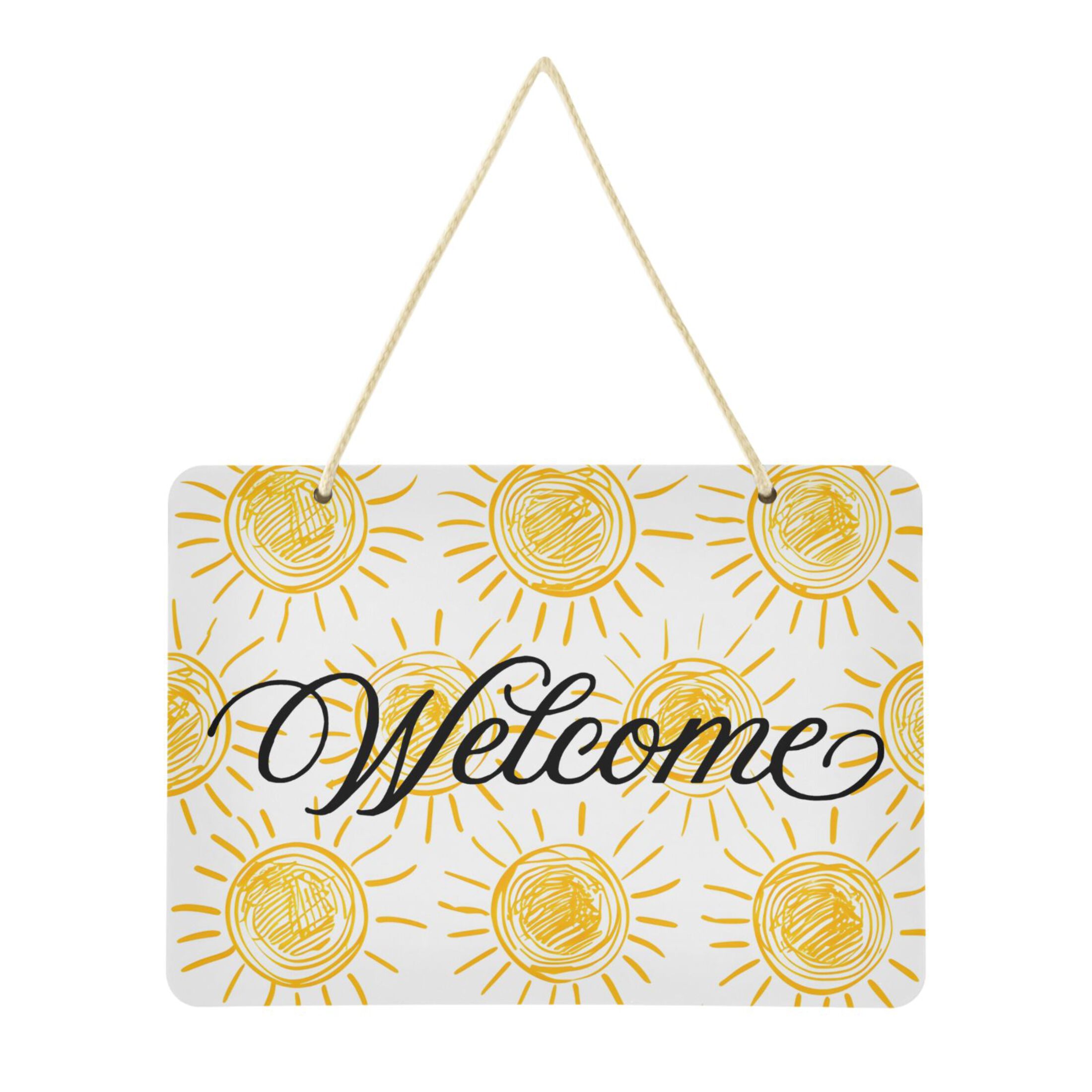 Hand-draw Sun Welcome Sign Front Door PVC 14x10 inch Hanger Hello Sign ...