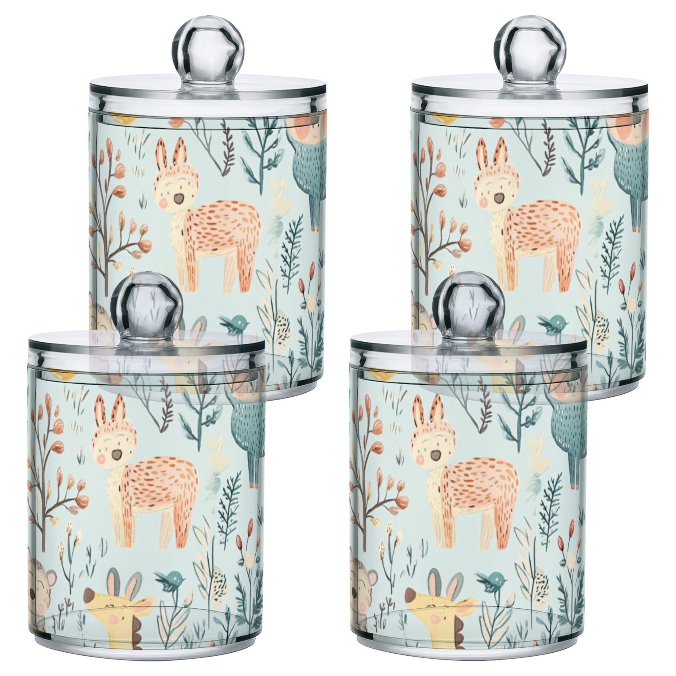 Hand-drawn Animal Pattern Bathroom Canisters Set of 4 Translucent ...