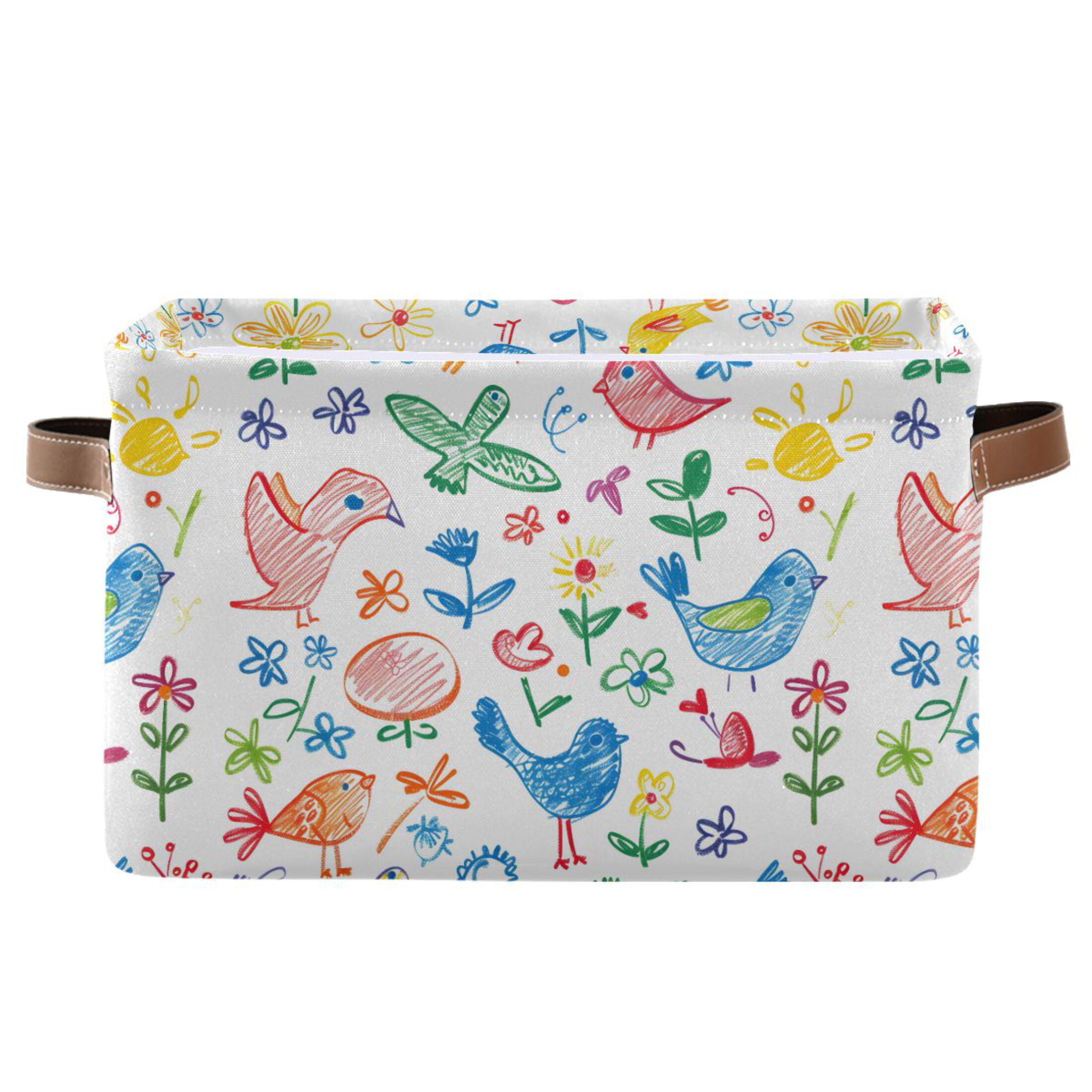 Hand-drawn Chicken Flower Bird Storage Bins with Handle Fabric ...