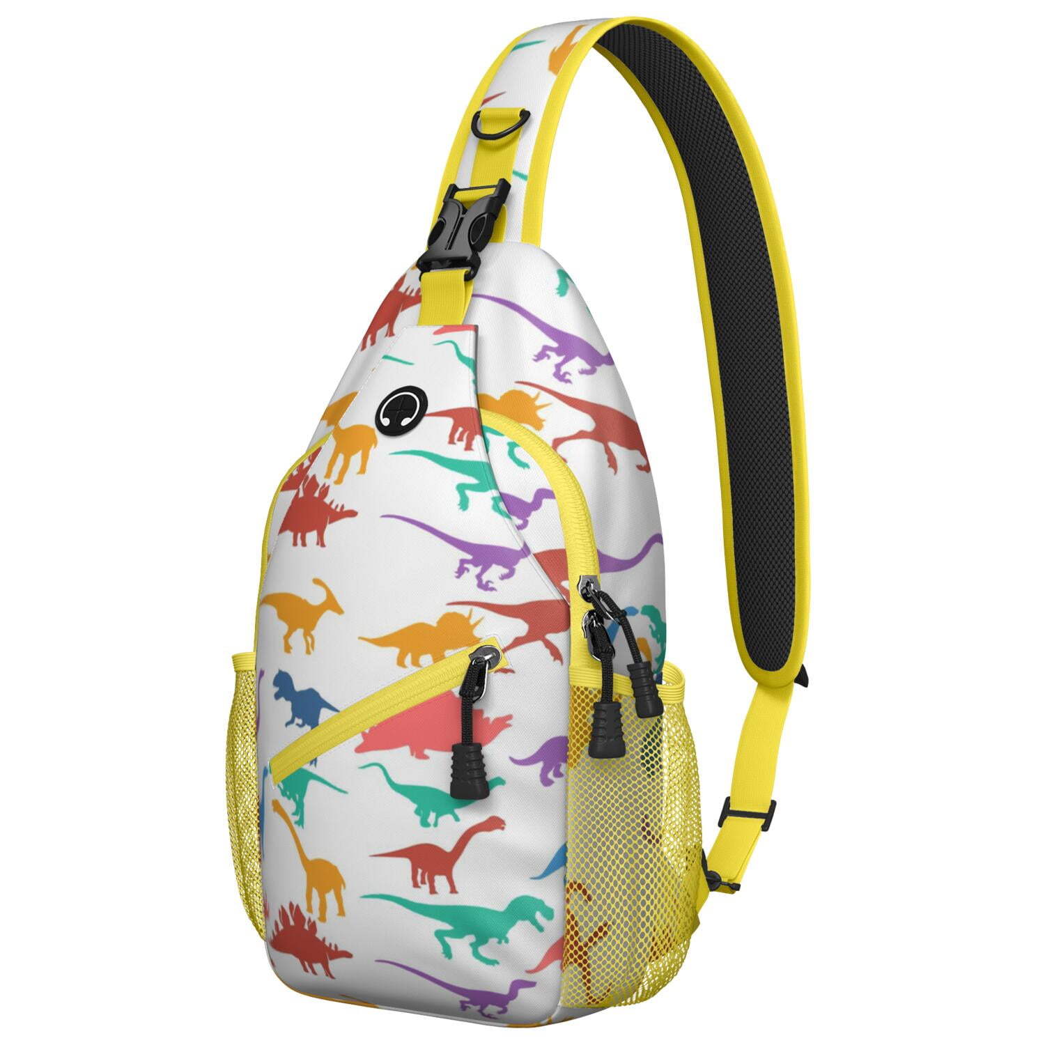 Hand-drawn Dinosaur Print Sling Backpack, Artistic Dino Pattern ...