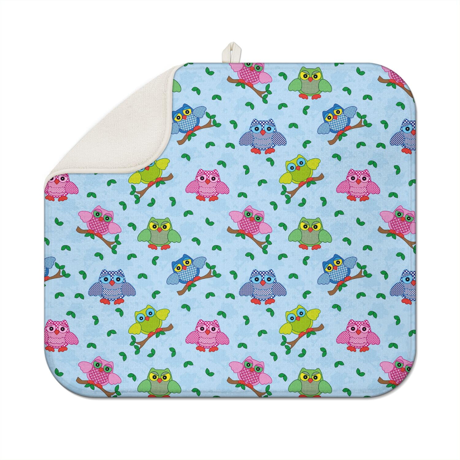 Hand-drawn Happy Owl Drying Mat - Super Absorbent Microfiber Pad ...