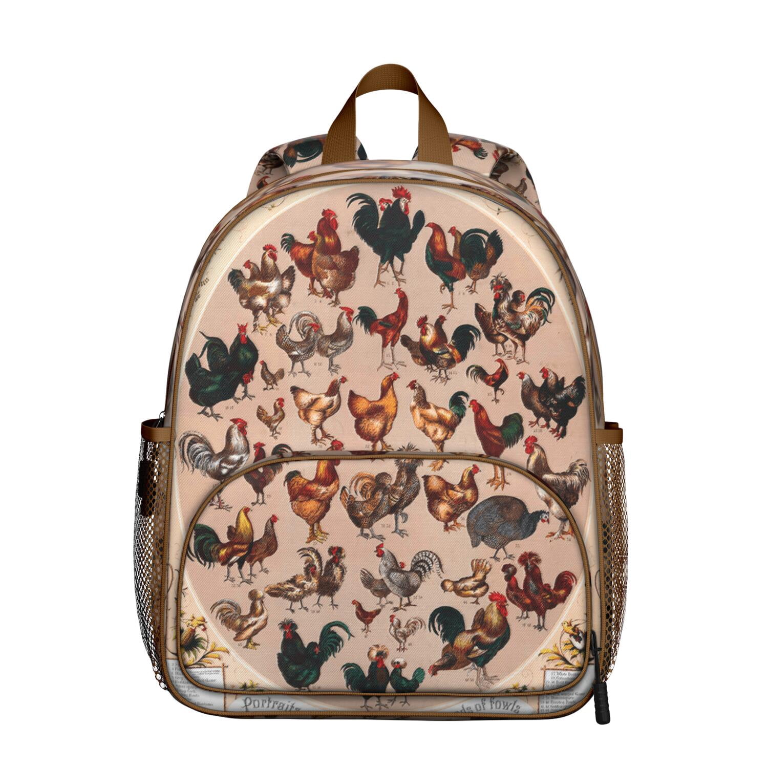Hand-drawn Hen and Chick Student Backpack – Country Farm Print with ...