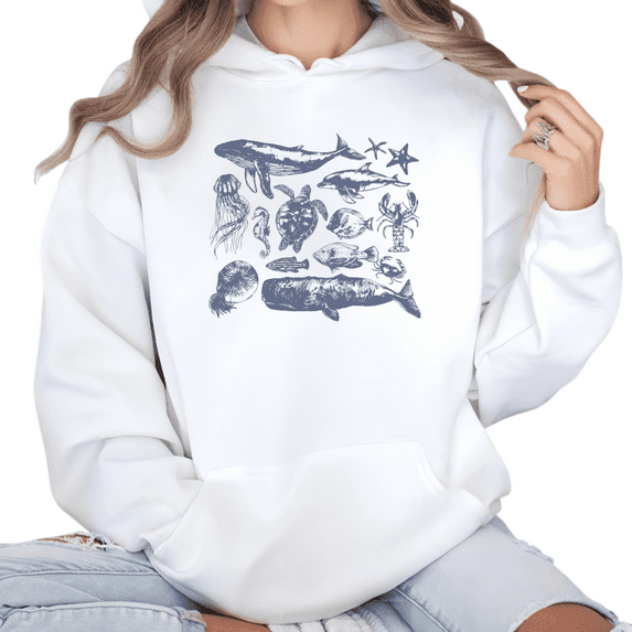 Hand-drawn Line Art Marine Life Collection Theme Graphic Sweatshirt ...