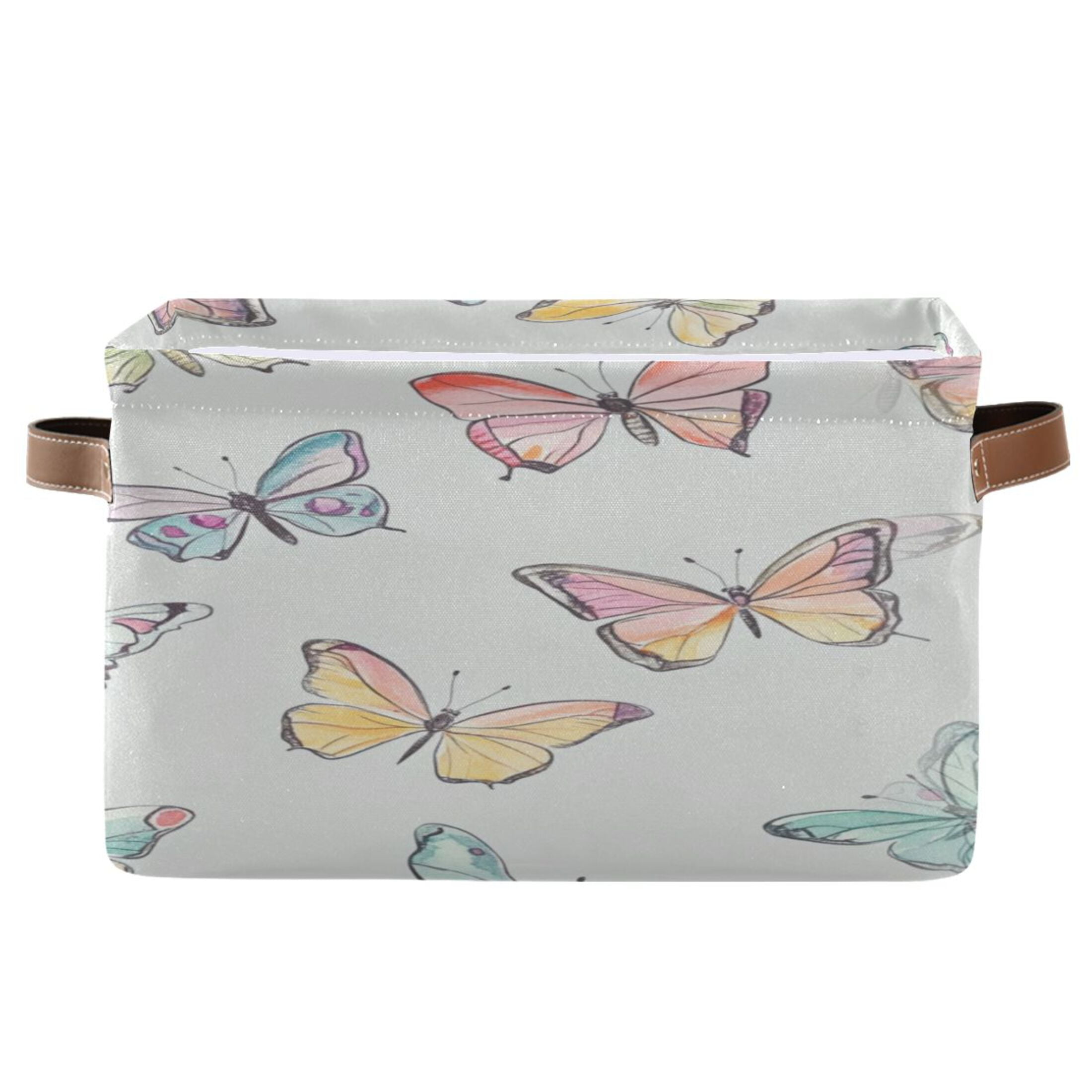 Hand-drawn Pastel Colors Butterflies Foldable Storage Basket,Canvas ...
