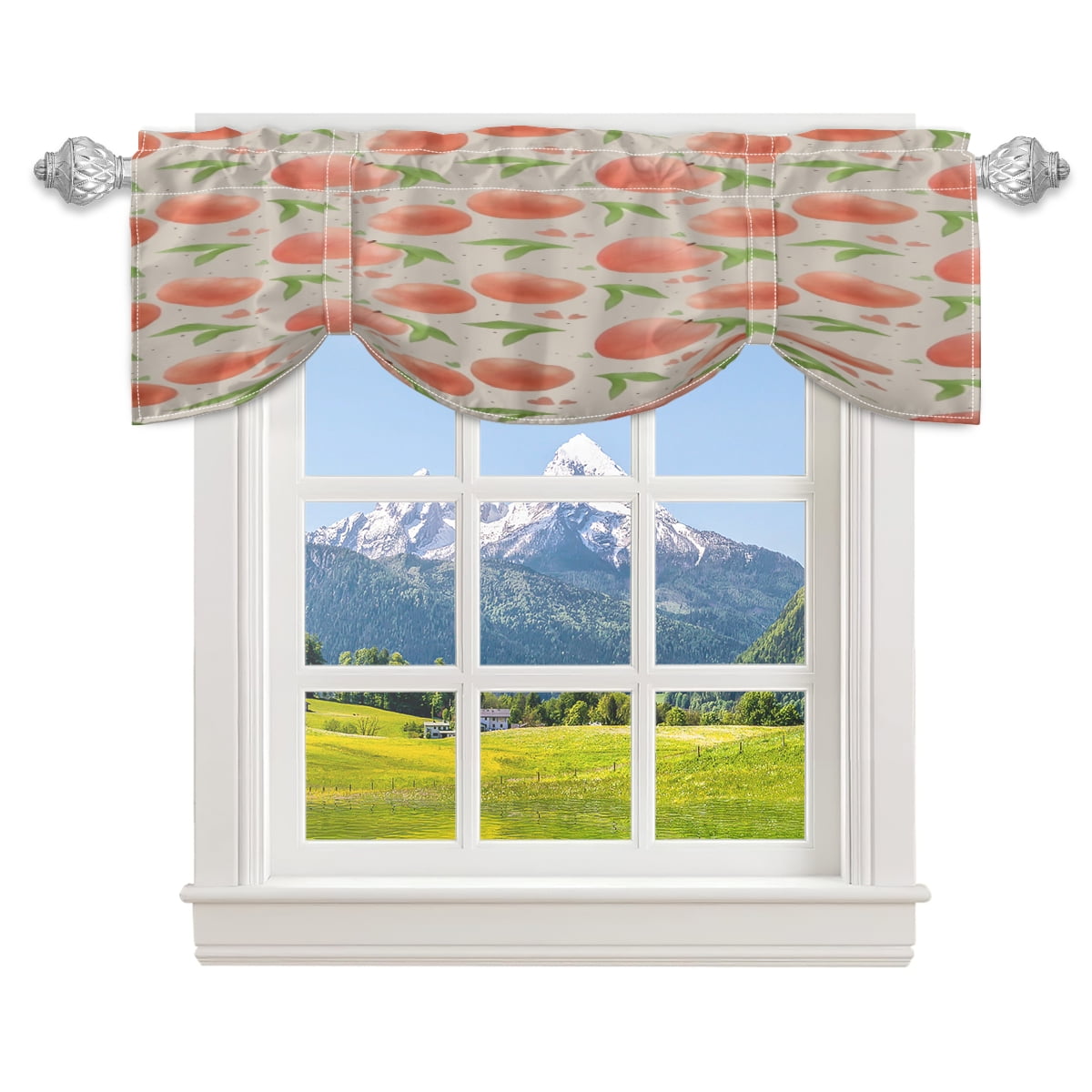 Hand drawn peach pattern Short Window Curtain Adjustable Tie Up Valance ...