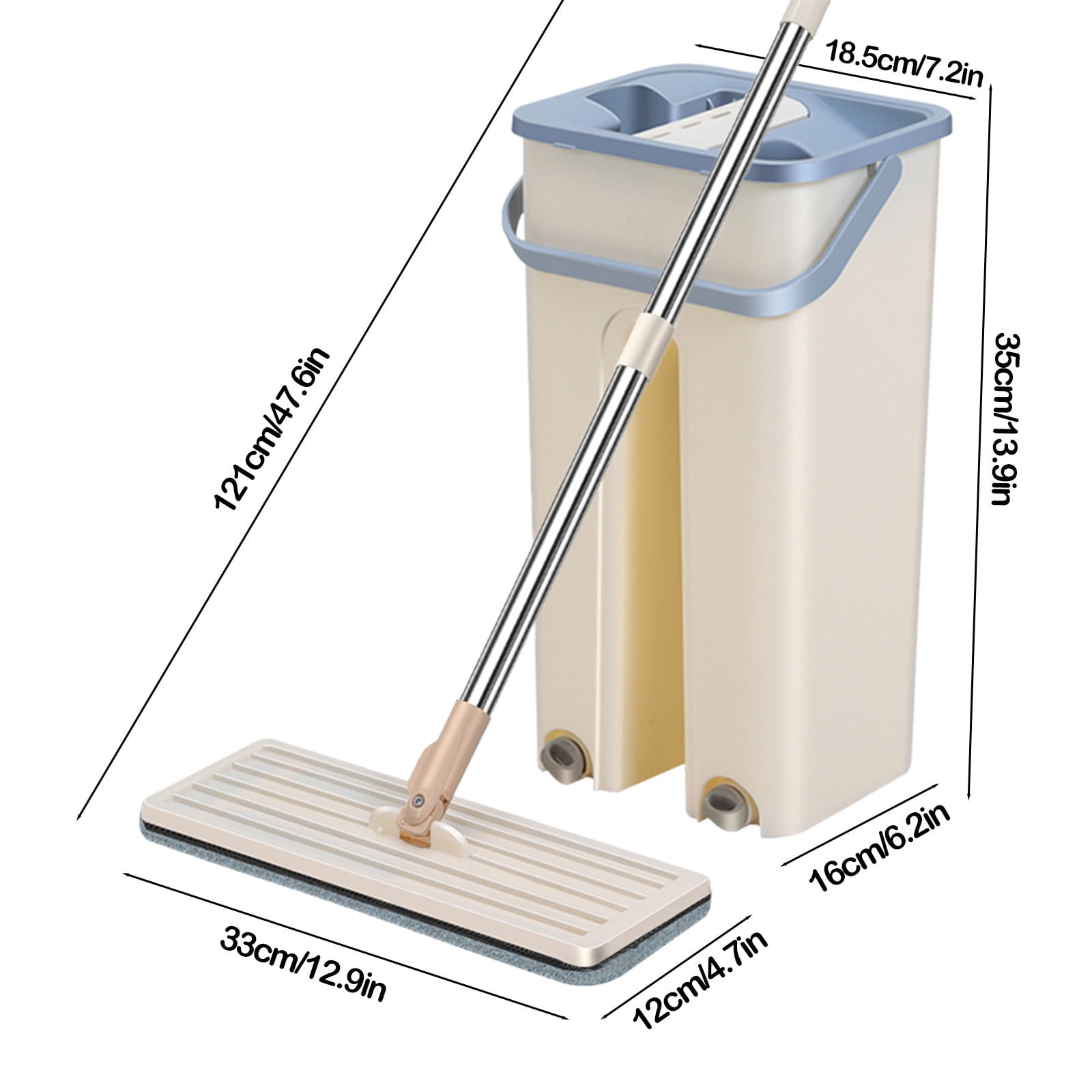 Hand-free Flat Mop With 1 Bucket 2 Cloths And Squeegee Household Mop ...