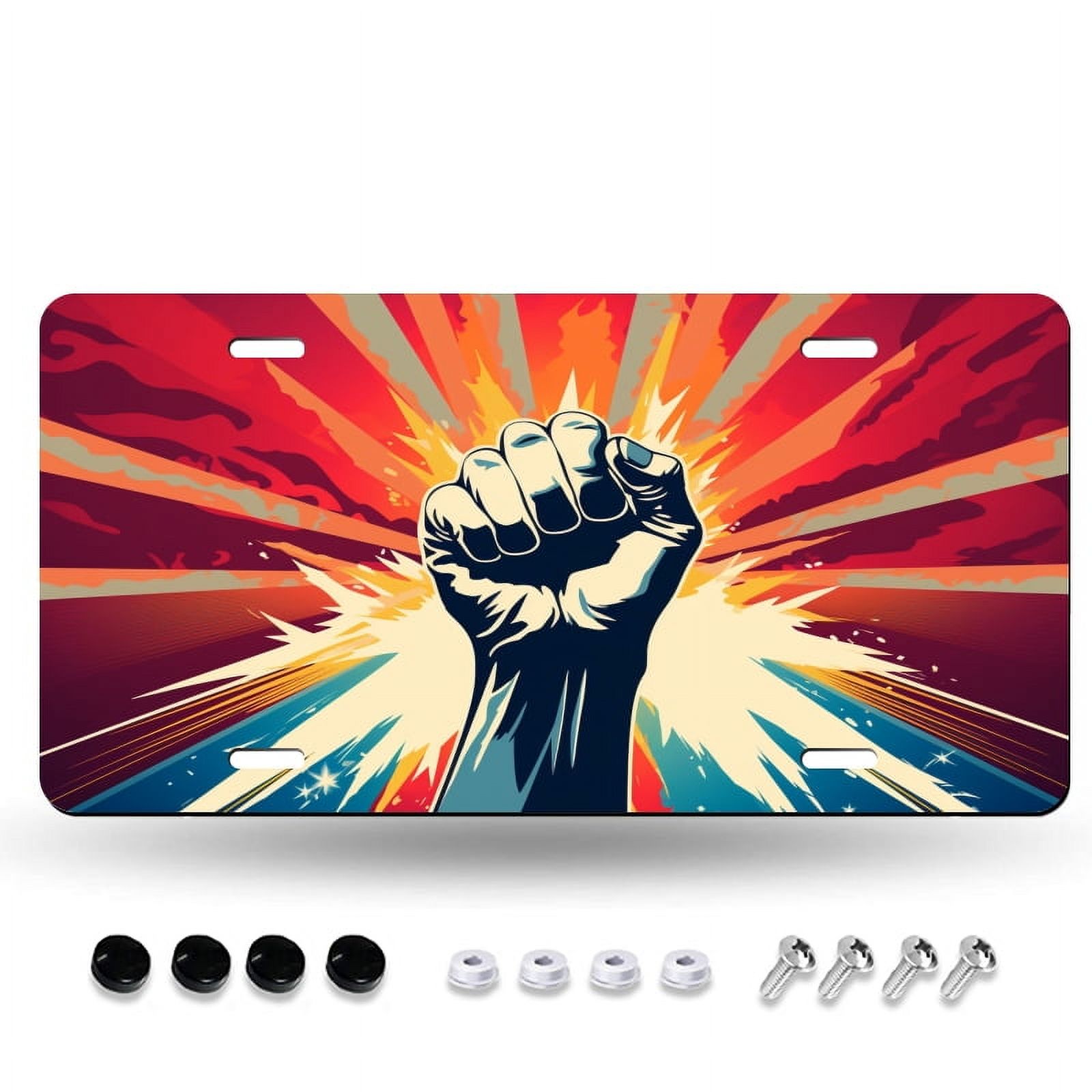 Hand in Rock Roll Sign Red Blue Stripes Drawing Front License Plate ...