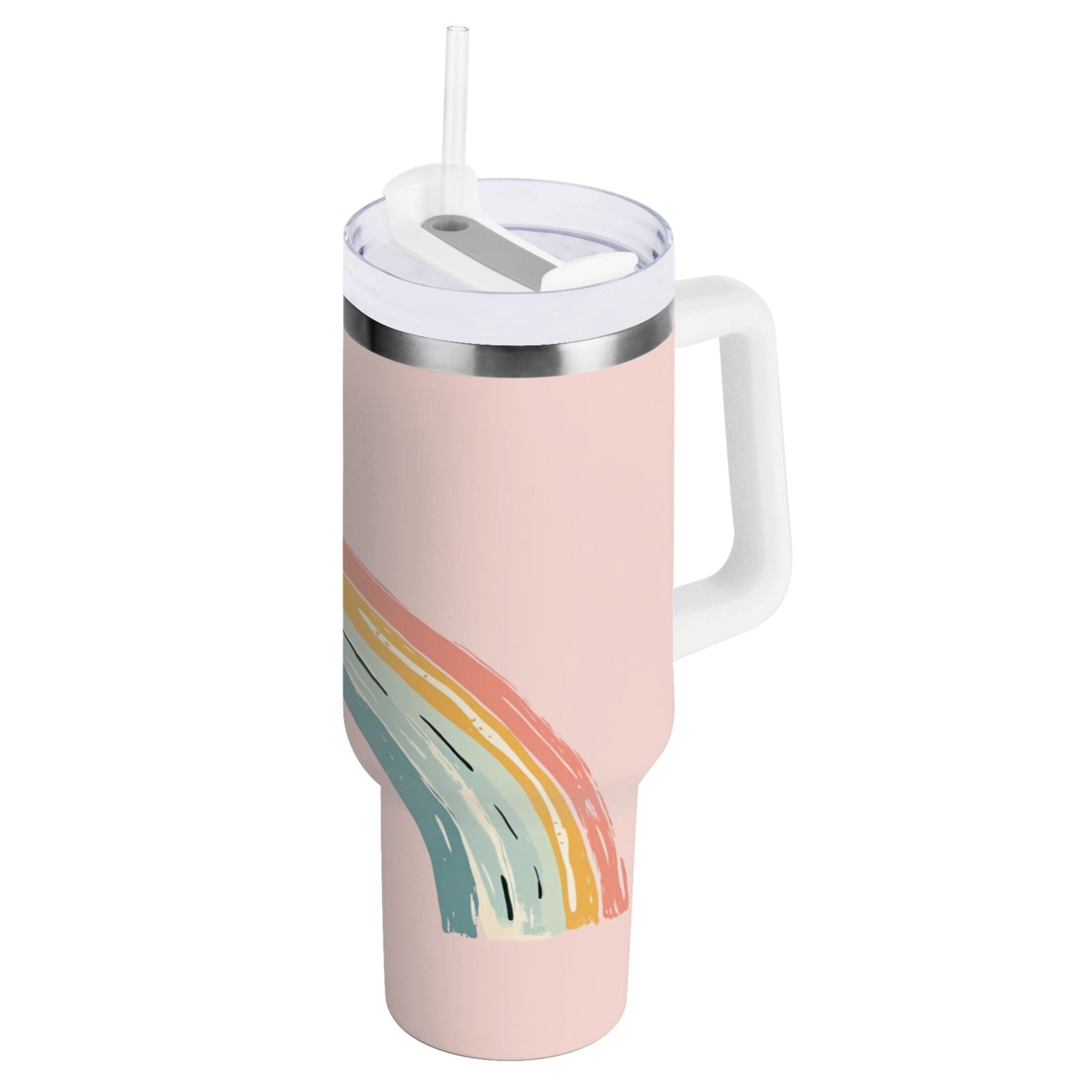 Hand-painted Rainbow Tumbler with Handle and Straw Lid 40 oz Insulated ...