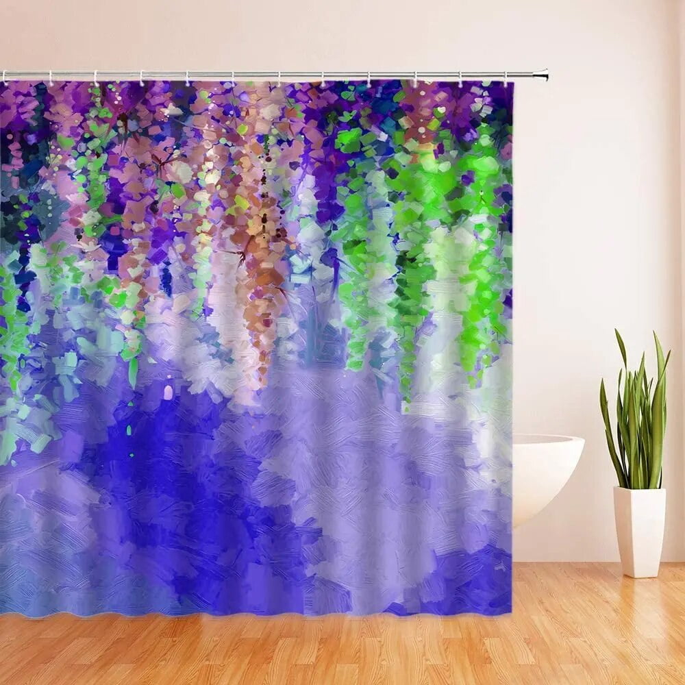 Hand -painted WaterColor Flower Shower Curtain LandScape Oil Spring ...