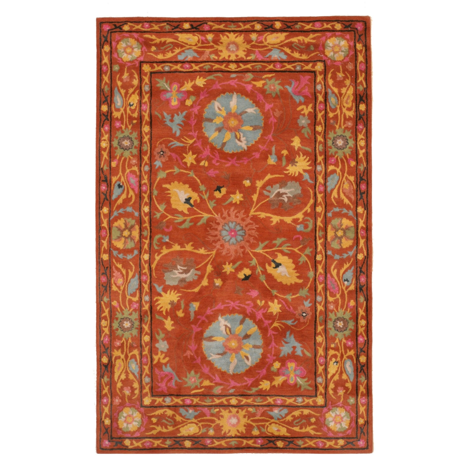 Hand-tufted Wool Rust Traditional Floral Suzani Rug - Walmart.com