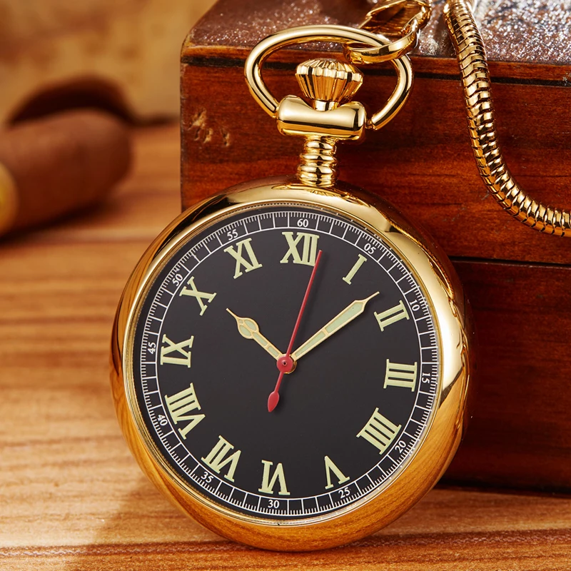 Hand-wind Luxury Mechanical Pocket Watch Luminous Skeleton Golden Men ...