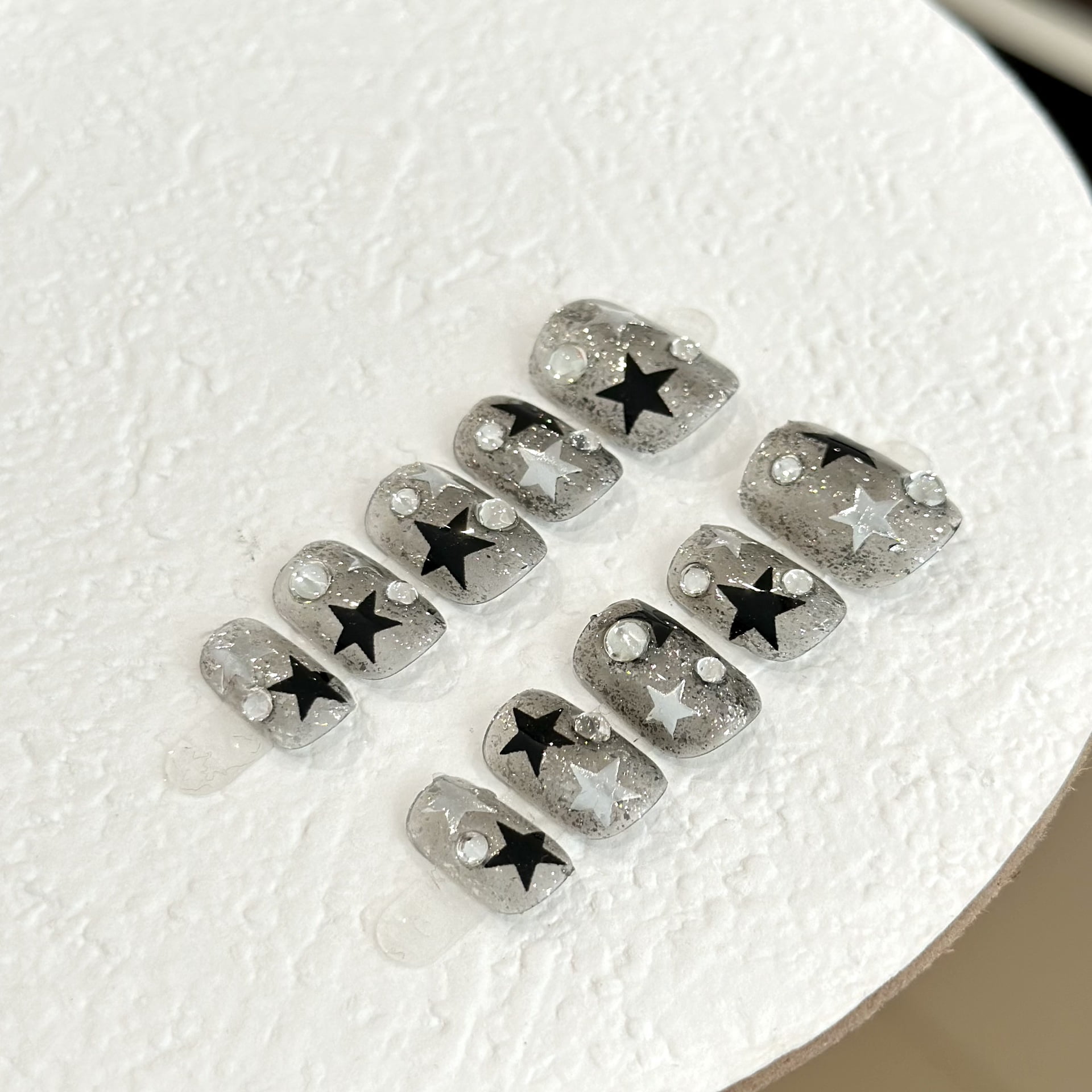 Hand-worn nail piece Silver star nail patch Detachable short small ...