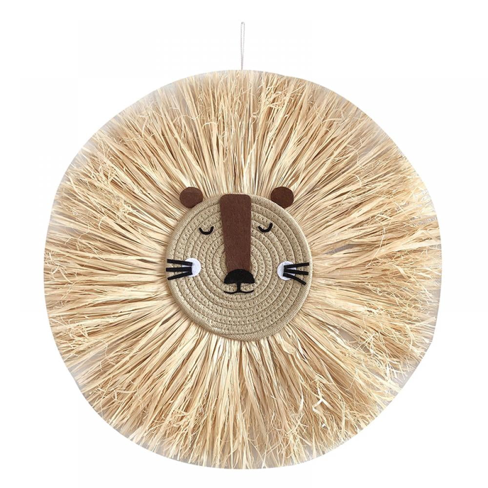 Hand-woven Cartoon Lion Tiger Straw Wall Hanging Craft Thread Weaving ...
