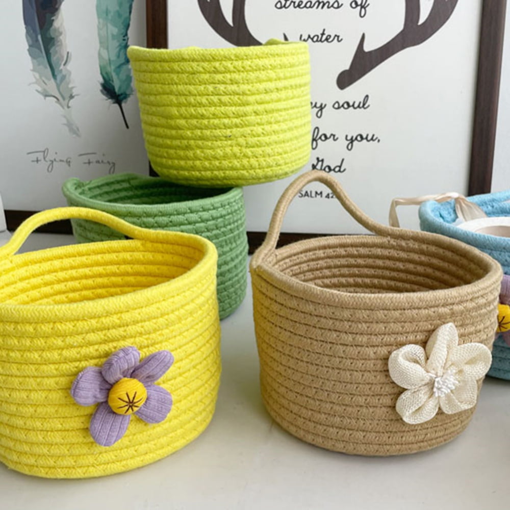 Hand-woven Cotton Rope Storage Basket Small Hanging Basket Round ...