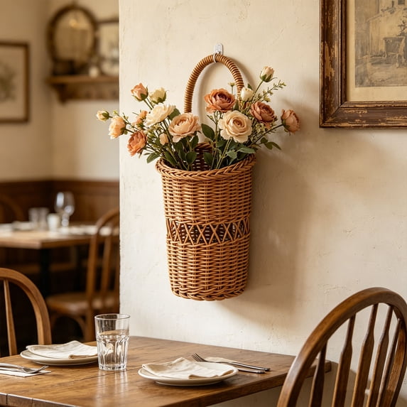 Hand-woven Rattan-look Plastic Wall Hanging Storage Basket, Vertical ...
