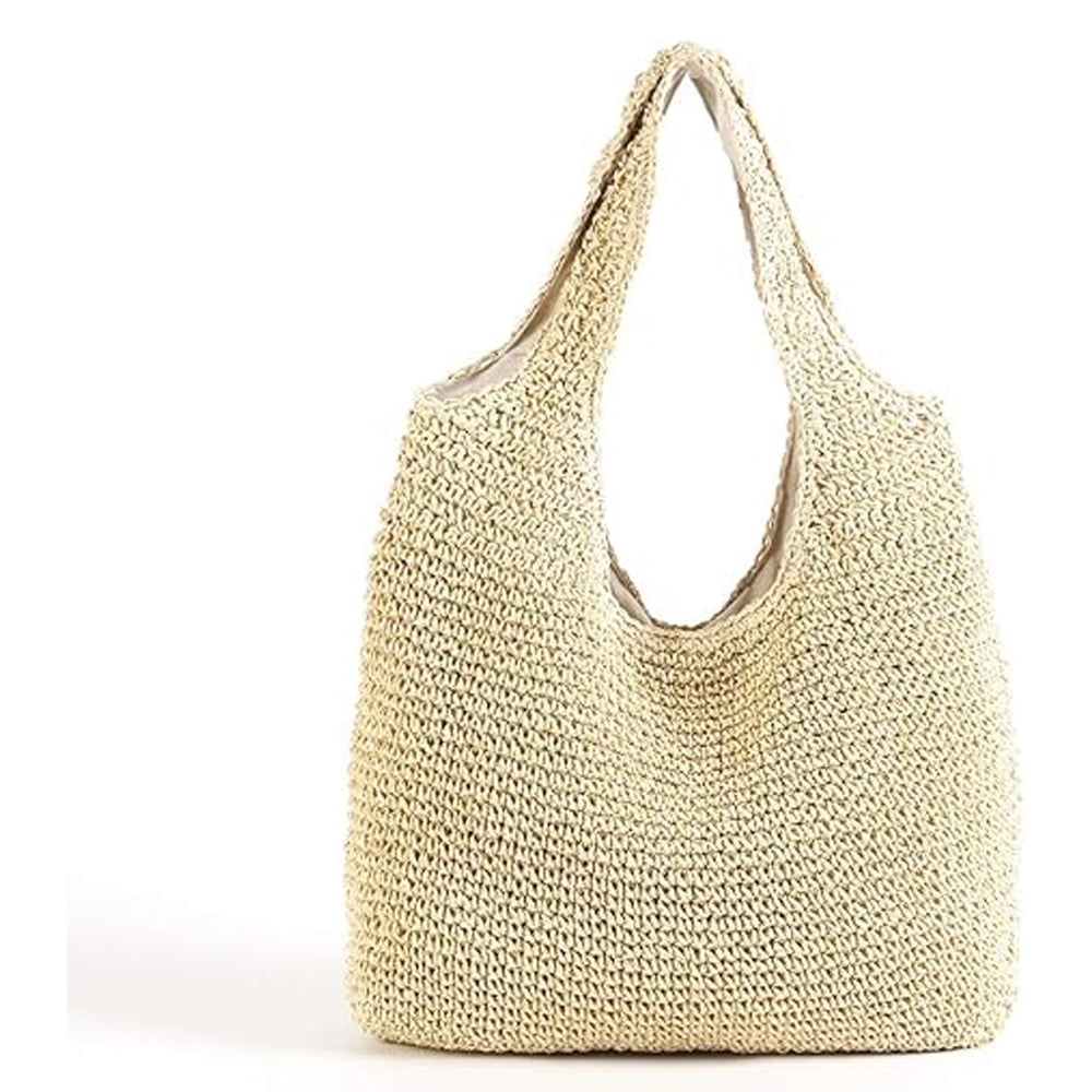 Hand-woven Soft Large Straw Shoulder Bag Boho Straw Handle Tote Retro ...