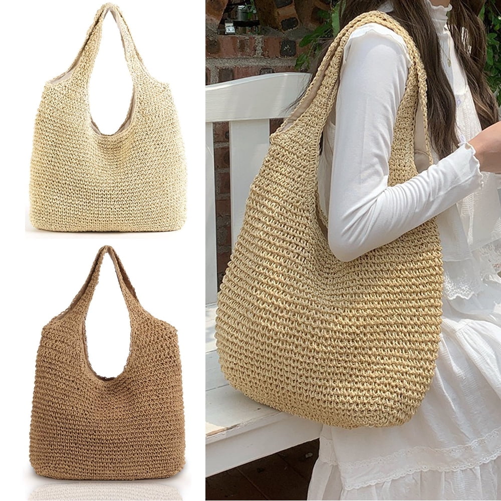 Hand-woven Soft Large Straw Shoulder Bag Boho Straw Handle Tote Retro ...