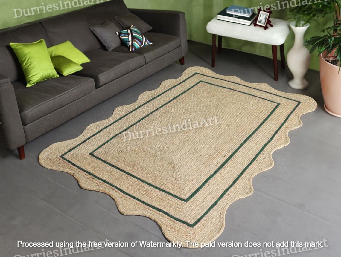 Superior Natural Diamond Collection Hand Woven Jute Rug - Blue ...