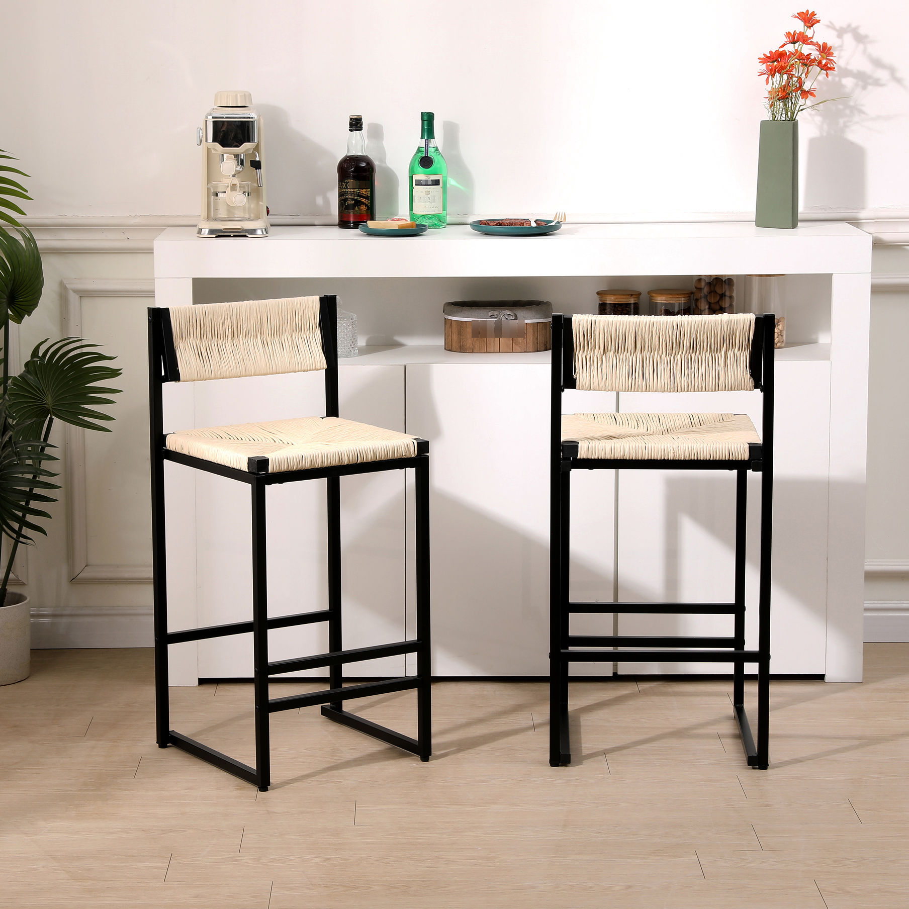 Hand - woven seat and backrest - Anti - slip screws for floor ...