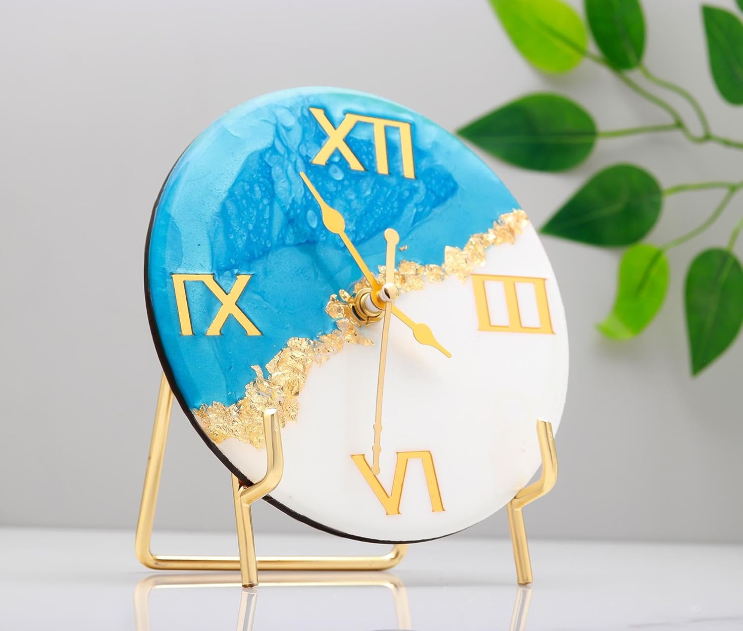 HandArted Luxury Resin Silent Quartz Table Clock Elegant Battery ...