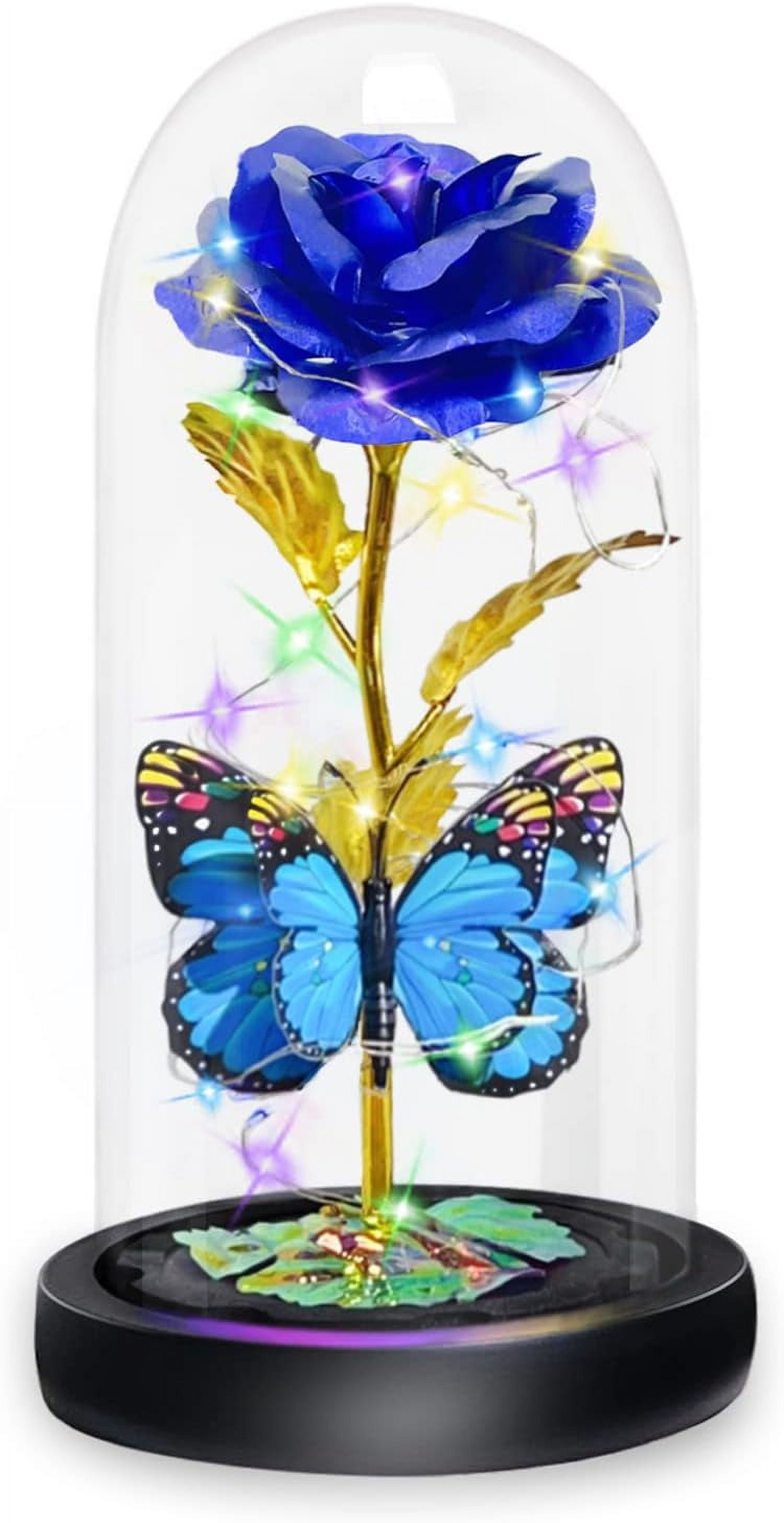 HandReed Christmas Rose Gifts for Women Butterfly Rose in Glass Dome ...