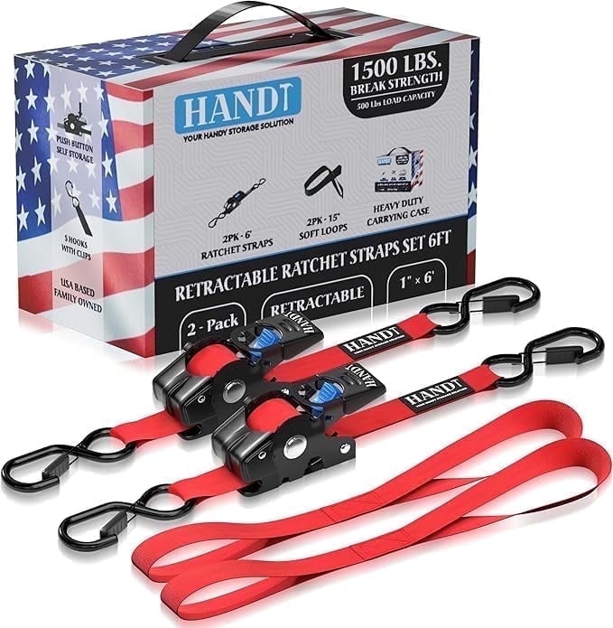 Handt Usa Based Retractable Ratchet Straps 2pk 1in X 6ft 1 500lb
