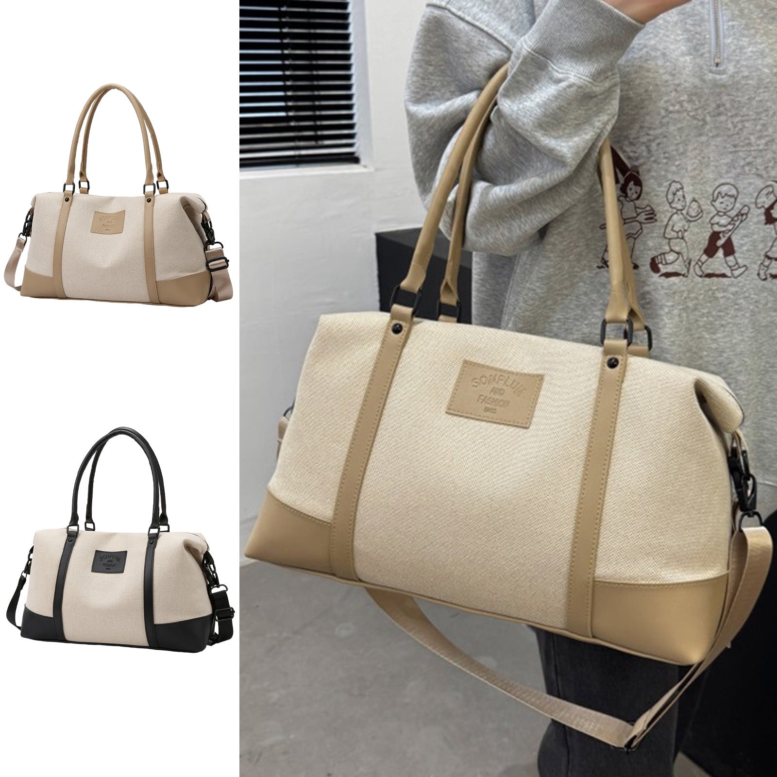 Handbag 16.9x5.9x10.6" Beige Oxford Travel Duffel Bag with Wet Dry ...