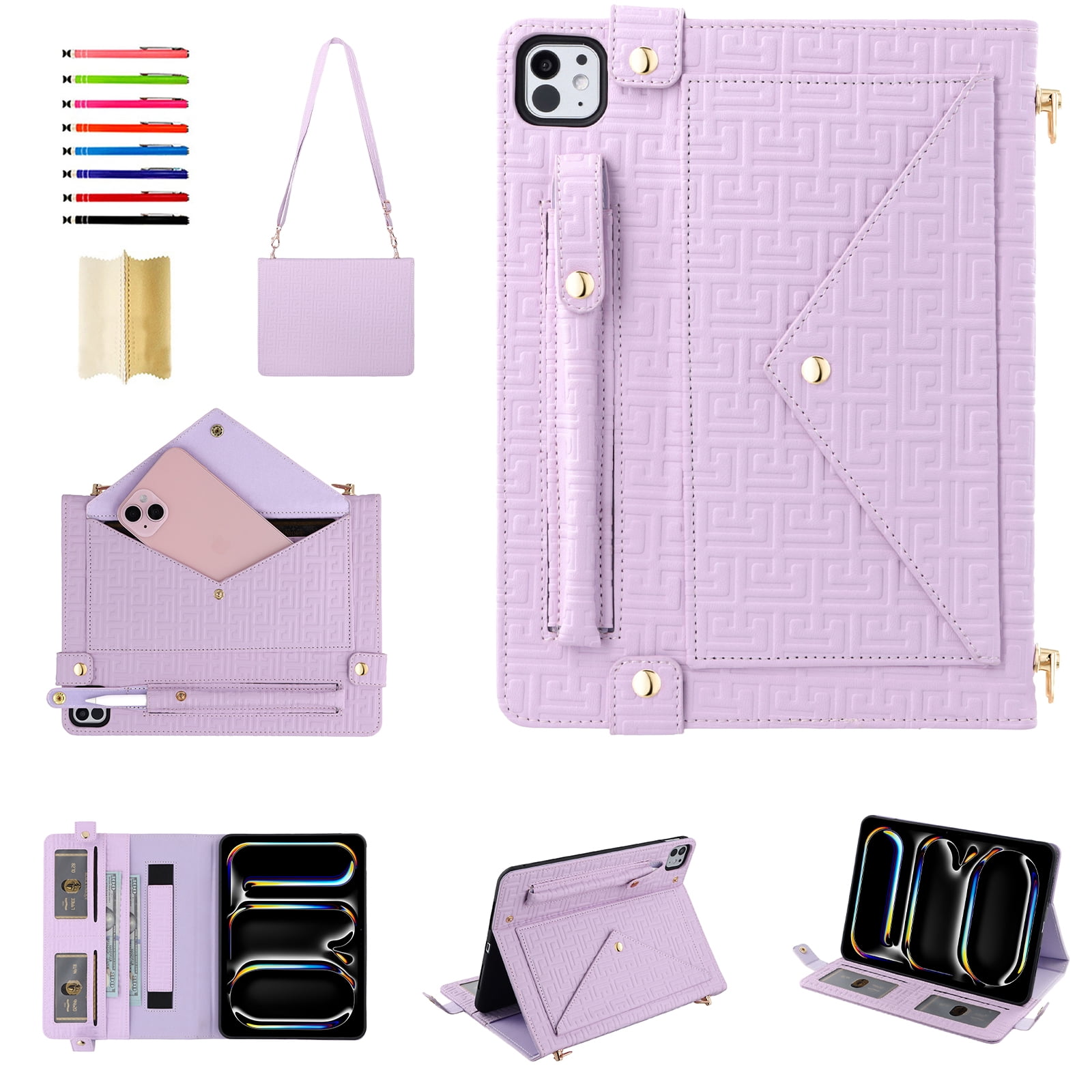 Handbag Case for iPad Pro 11" 2024, Flip Folio Stand Crossbody Wallet ...
