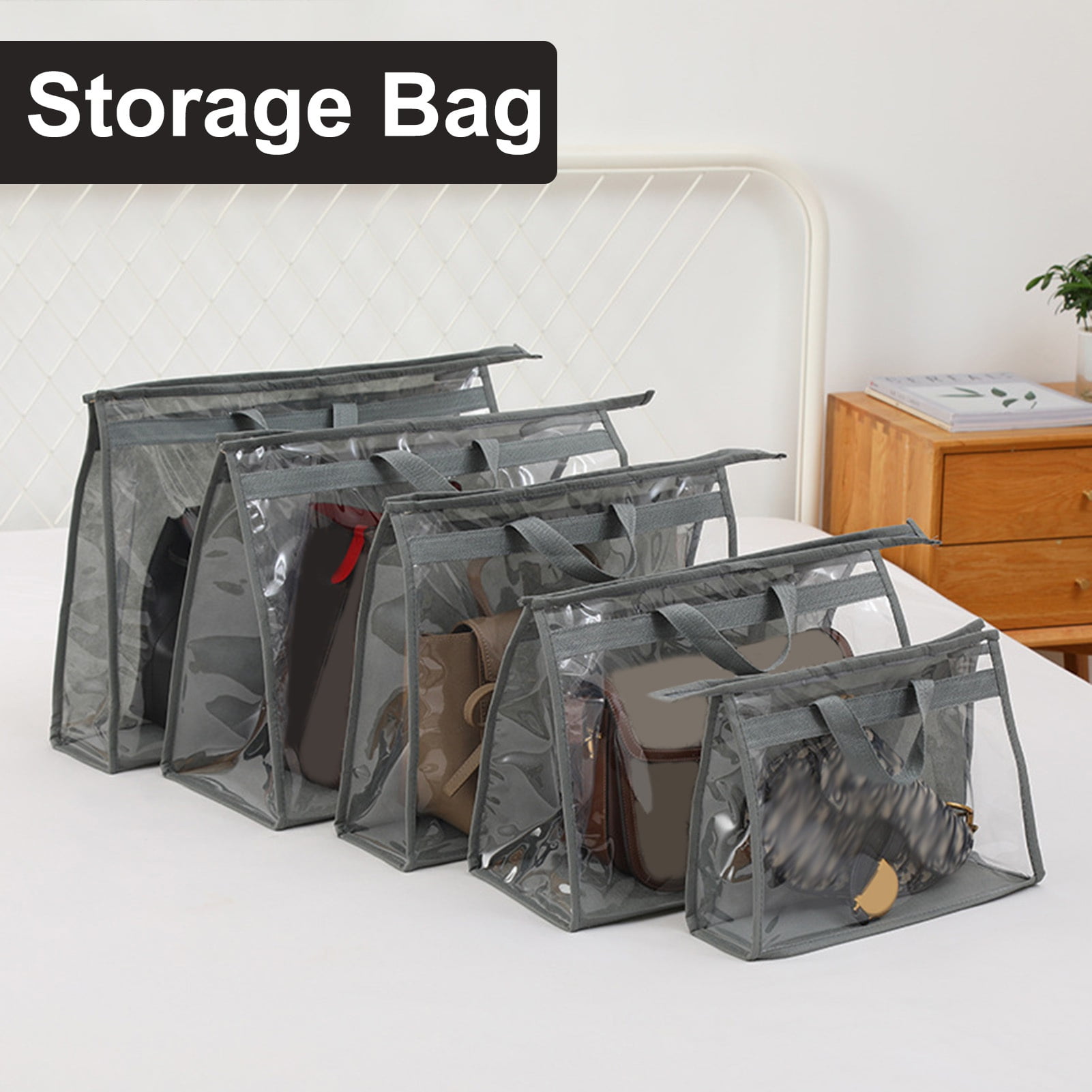 Handbag Dust Bag Clear Purse Storage Organizer with Handle Transparent ...