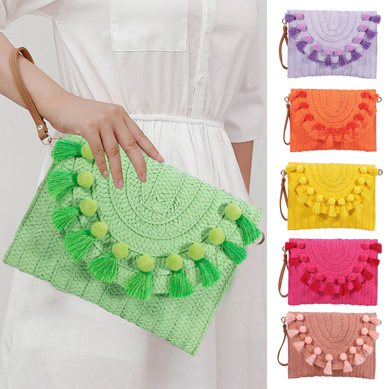 Handbag Straw Shoulder Bag Beach Handmade Bag Large Capacity Magnetic ...