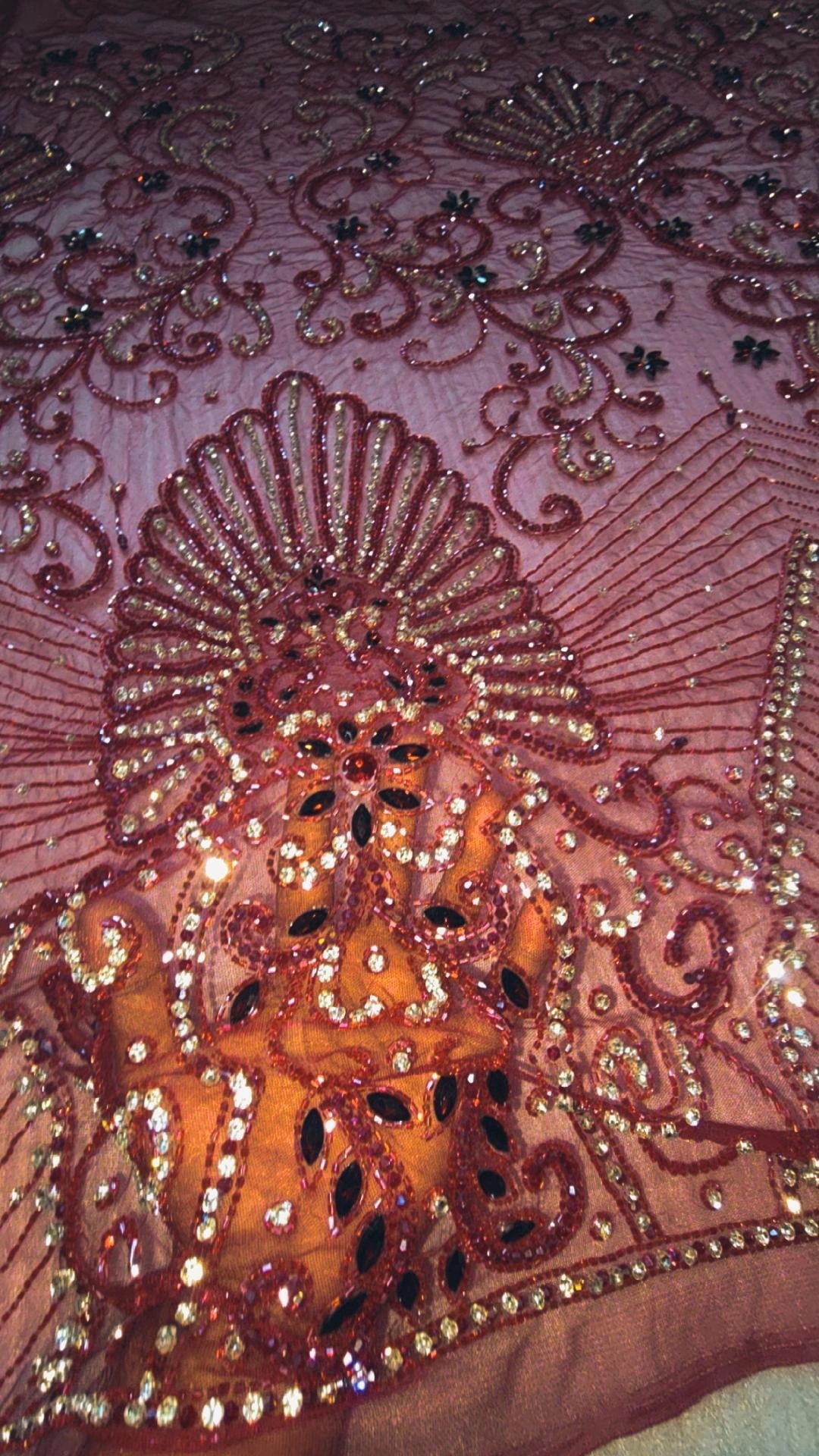 Handbeaded Rhinestone Swarovski Crystal Stones Fabric Material by Yard ...