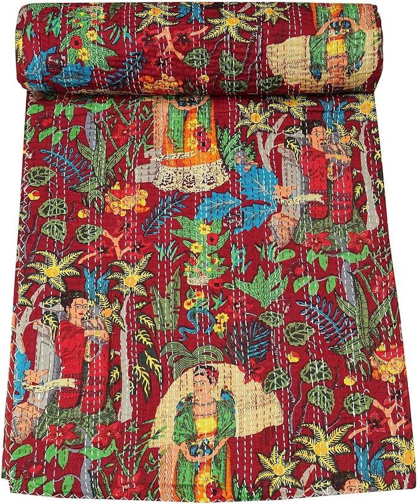 Handblock Multi Floral Farida Kahalo Print Handmade Cotton Kantha ...