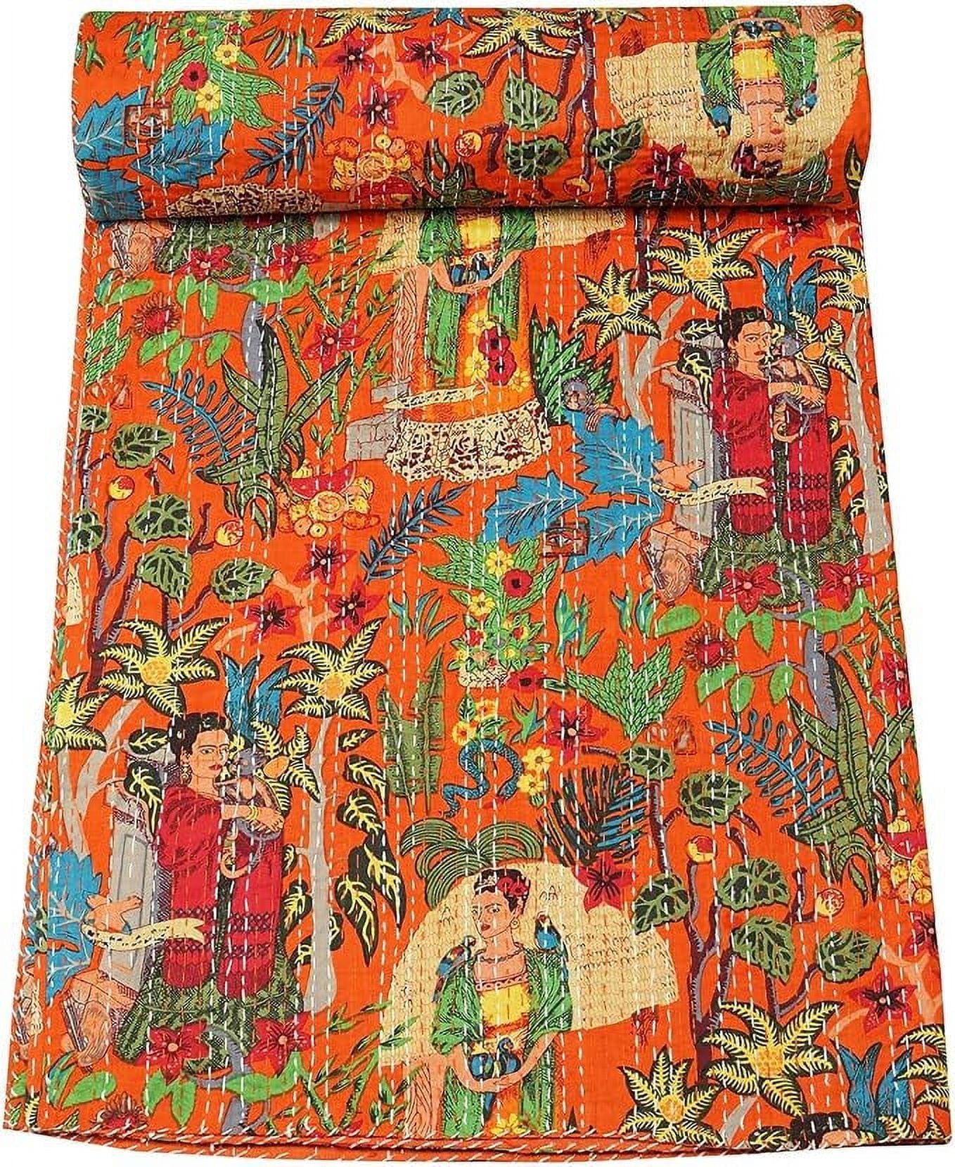 Handblock Multi Floral Farida Kahalo Print Handmade Cotton Kantha ...