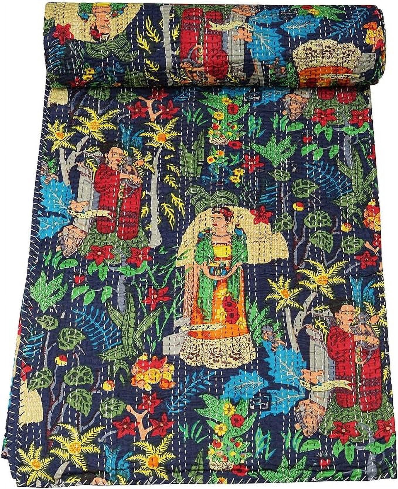 Handblock Multi Floral Print Handmade Cotton Kantha Quilting Throw ...