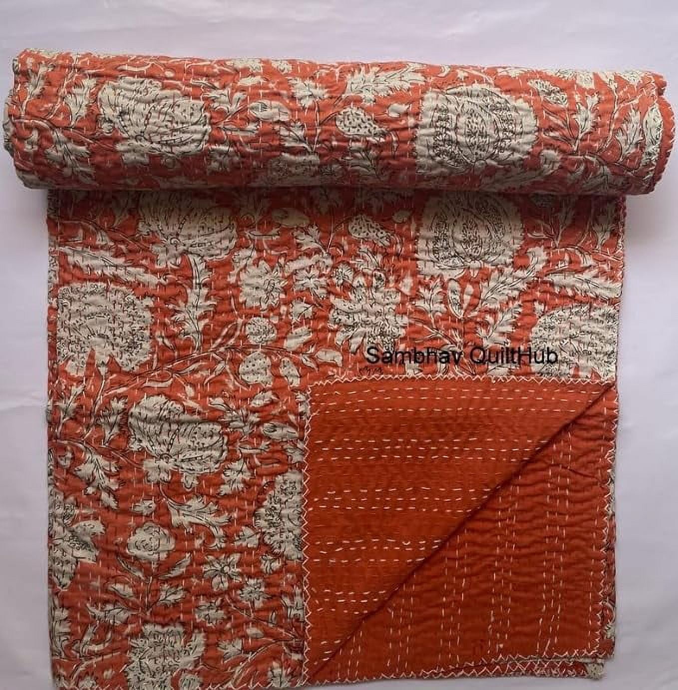 Handblock Multi Floral Print Handmade Cotton Kantha Quilting Throw ...