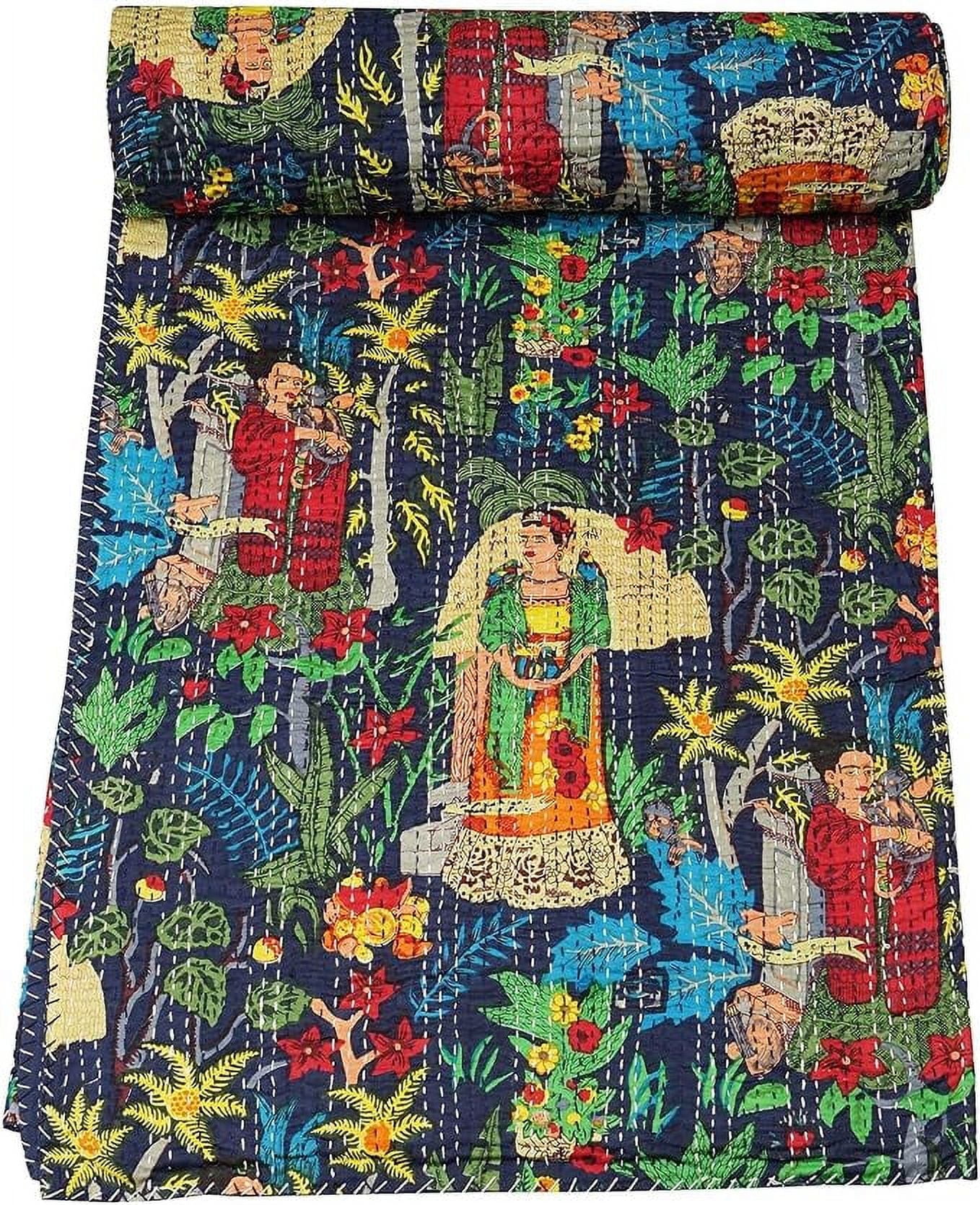 Handblock Multi Floral Print Handmade Cotton Kantha Quilting Throw ...