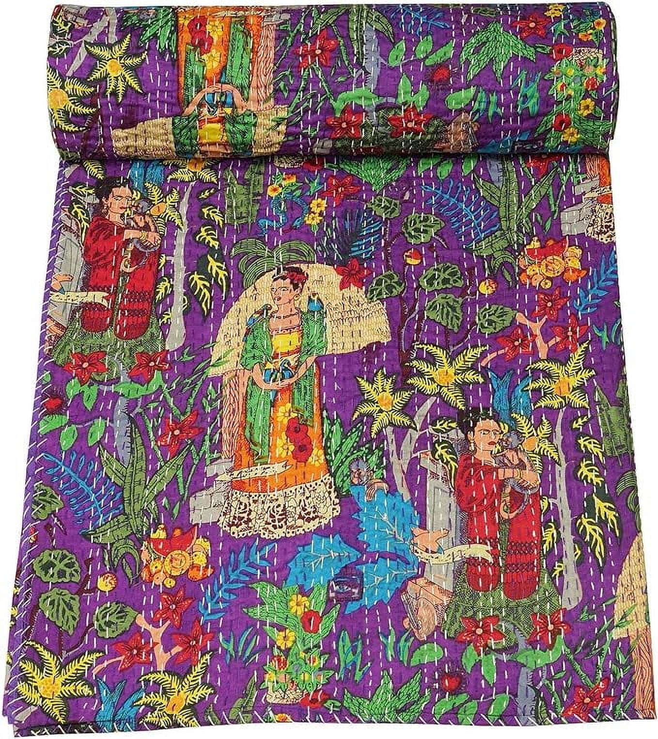 Handblock Multi Floral Print Handmade Cotton Kantha Quilting Throw ...
